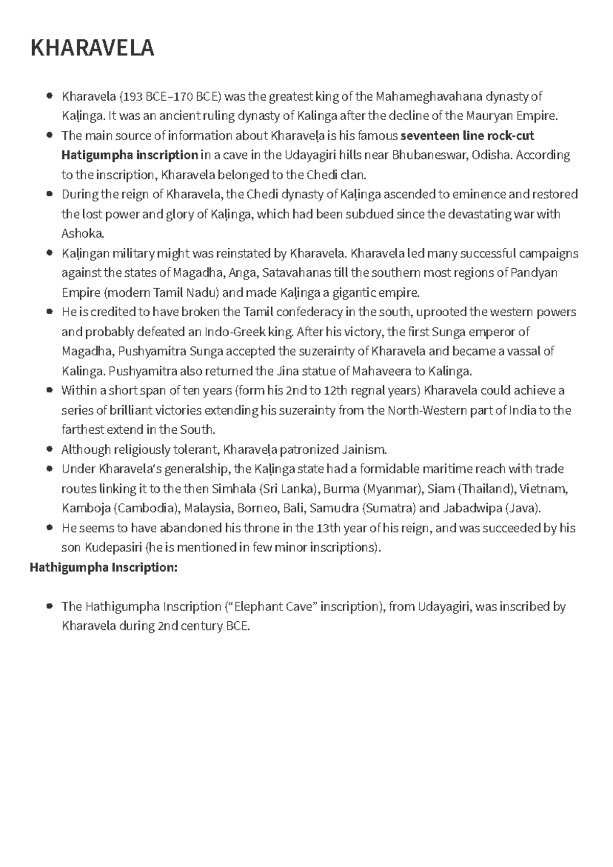 Kharavela - KHARAVELA Hathigumpha Inscription: Kharavela (193 BCE–170 ...