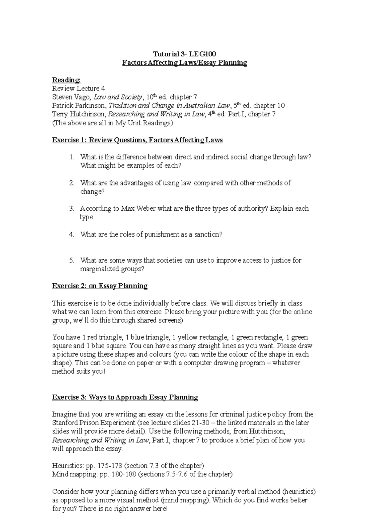 Tutorial 3 - Tutorial 3- LEG Factors Affecting Laws/Essay Planning ...