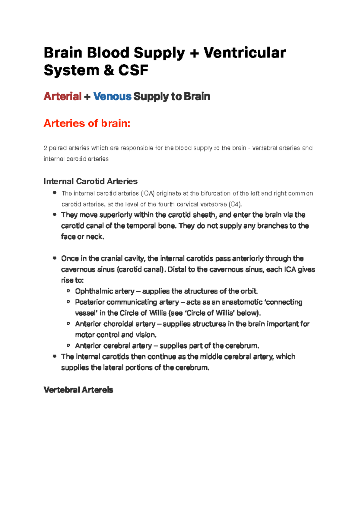 Brain Blood Supply and Ventricular System, CSF - B ra i n B l o o d S u ...