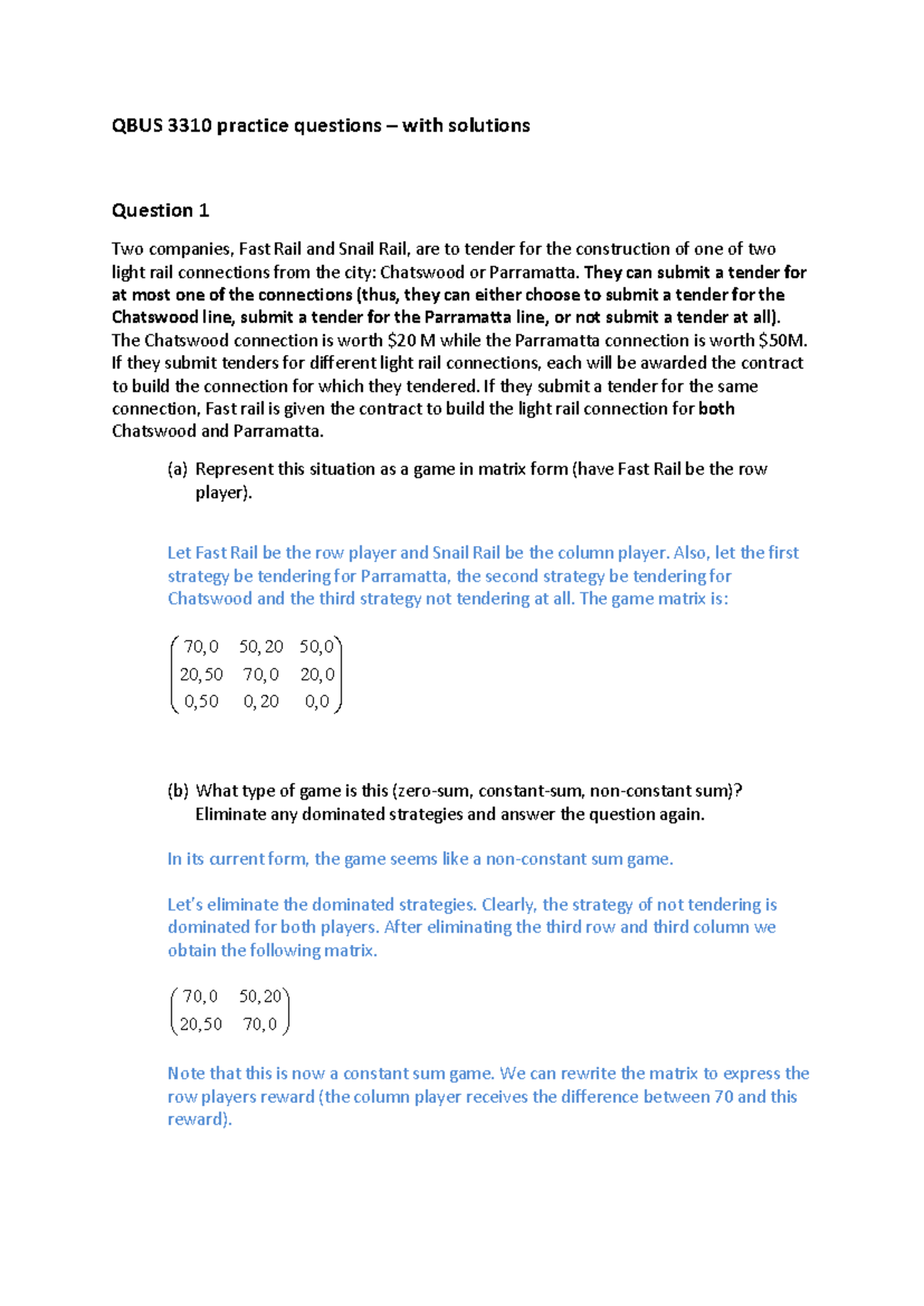 Practice questions with solutions-2 - QBUS 3310 practice questions ...