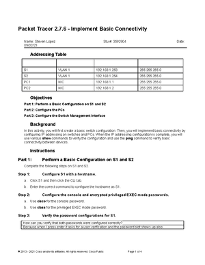 11.5.5 Packet Tracer - Subnet an IPv4 Network - Addressing Table Device Interface IP Address ...