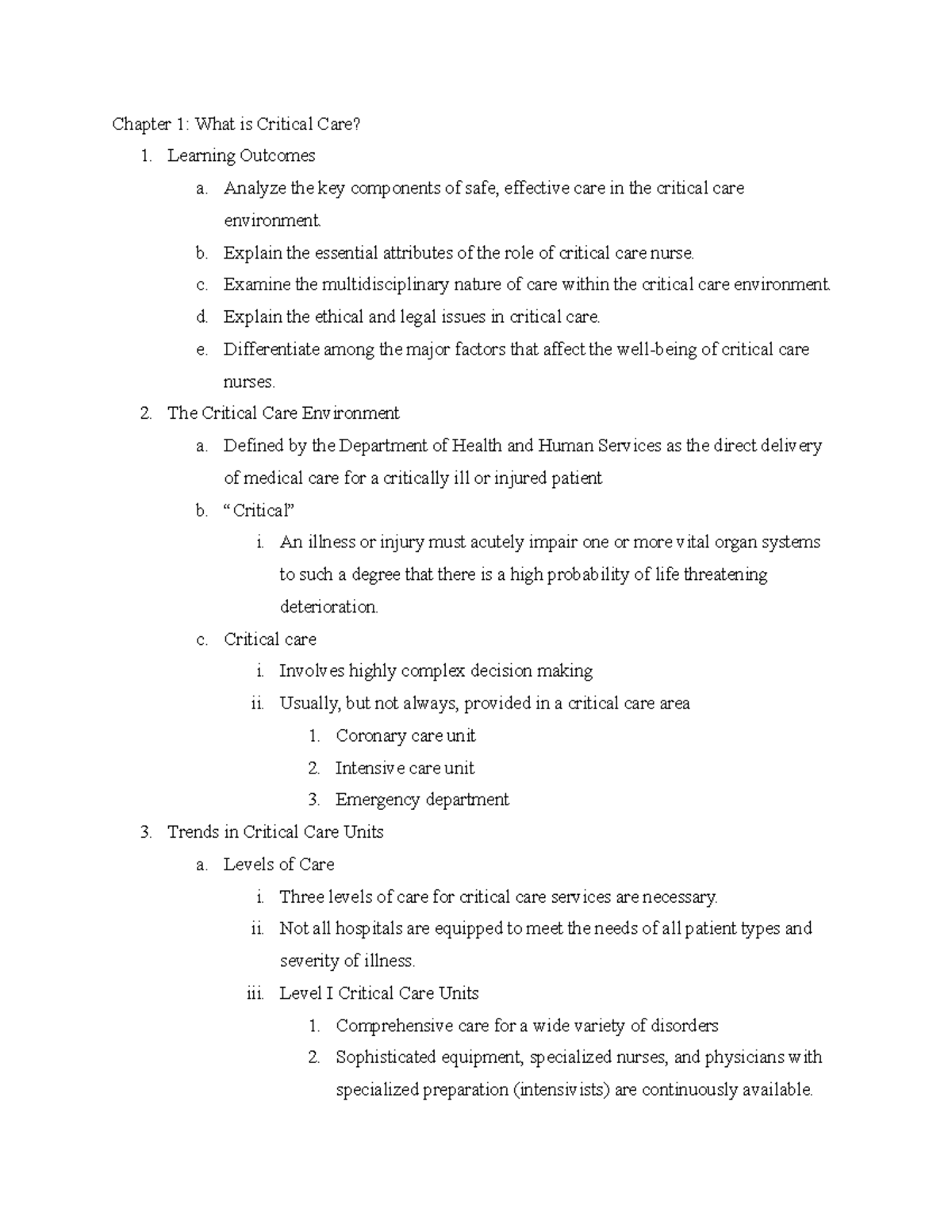 Ch. 1- What is Critcal Care - Chapter 1: What is Critical Care? 1 ...