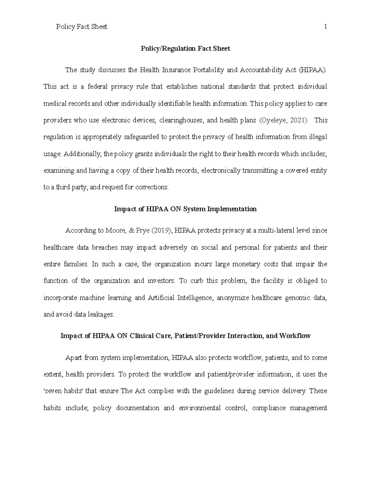Policy FACT Sheet - Policy Fact Sheet 1 Policy/Regulation Fact Sheet ...
