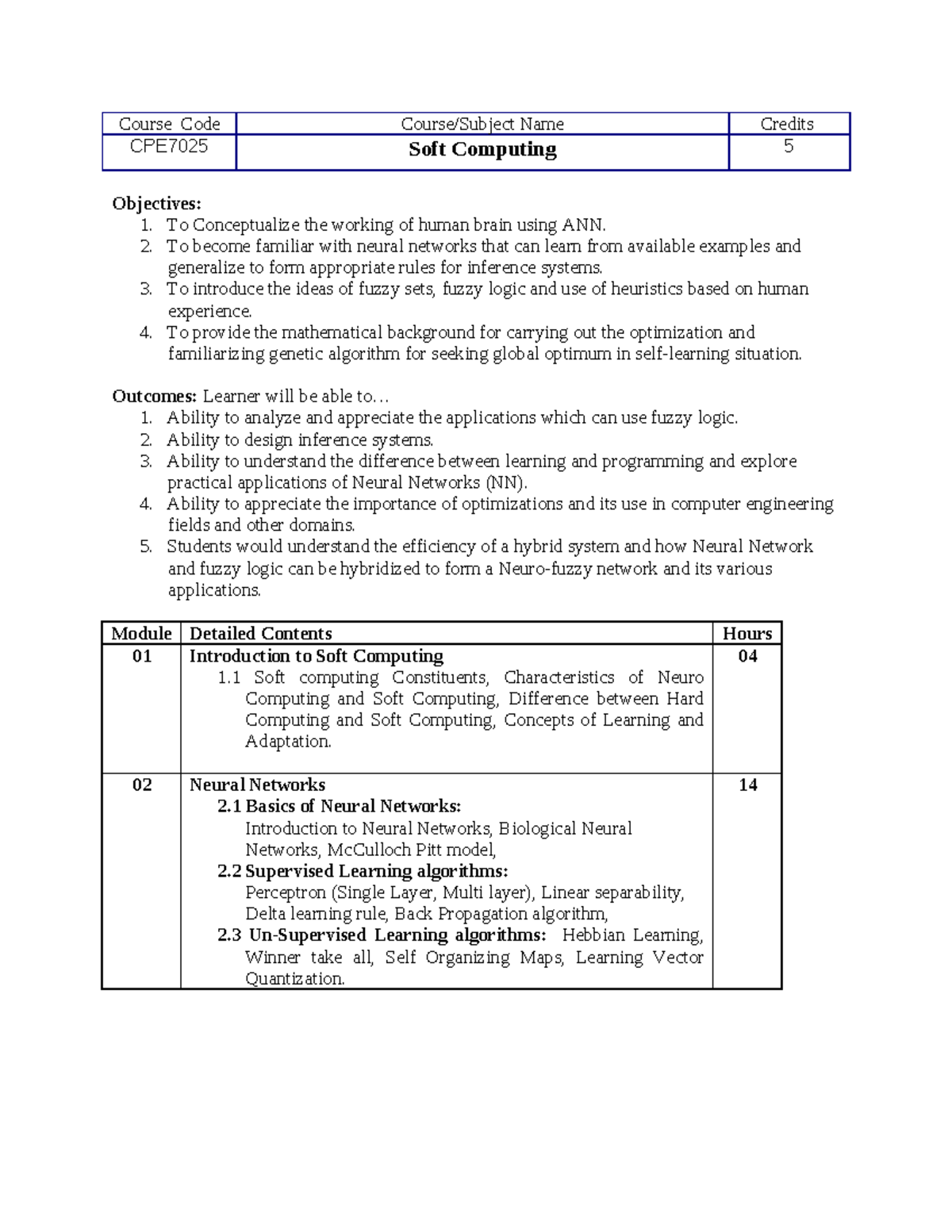 Deep Learning And Machine Learning Course Code Coursesubject Name Credits Cpe7025 Soft 4257