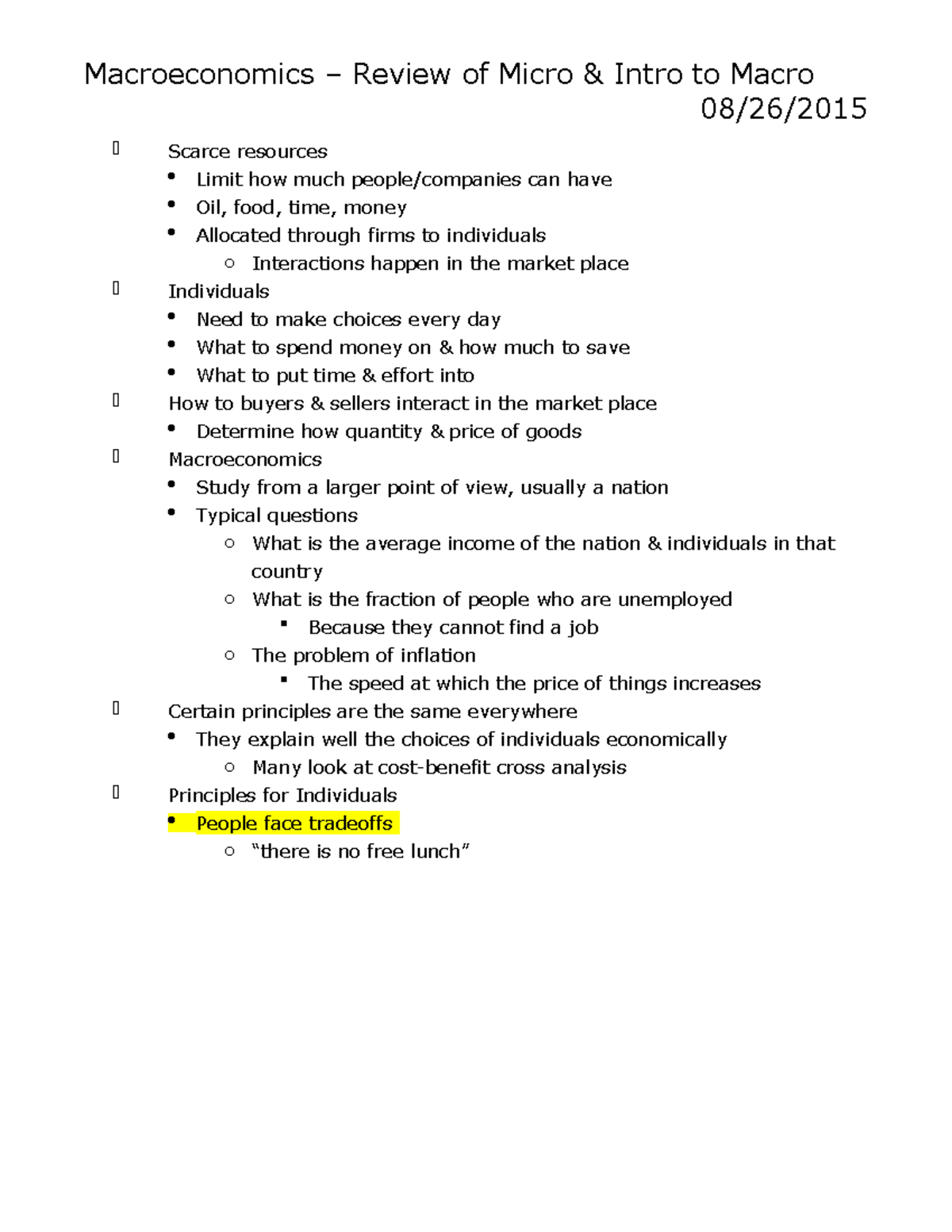 Review of Micro - Outline combining book & class notes - Macroeconomics ...