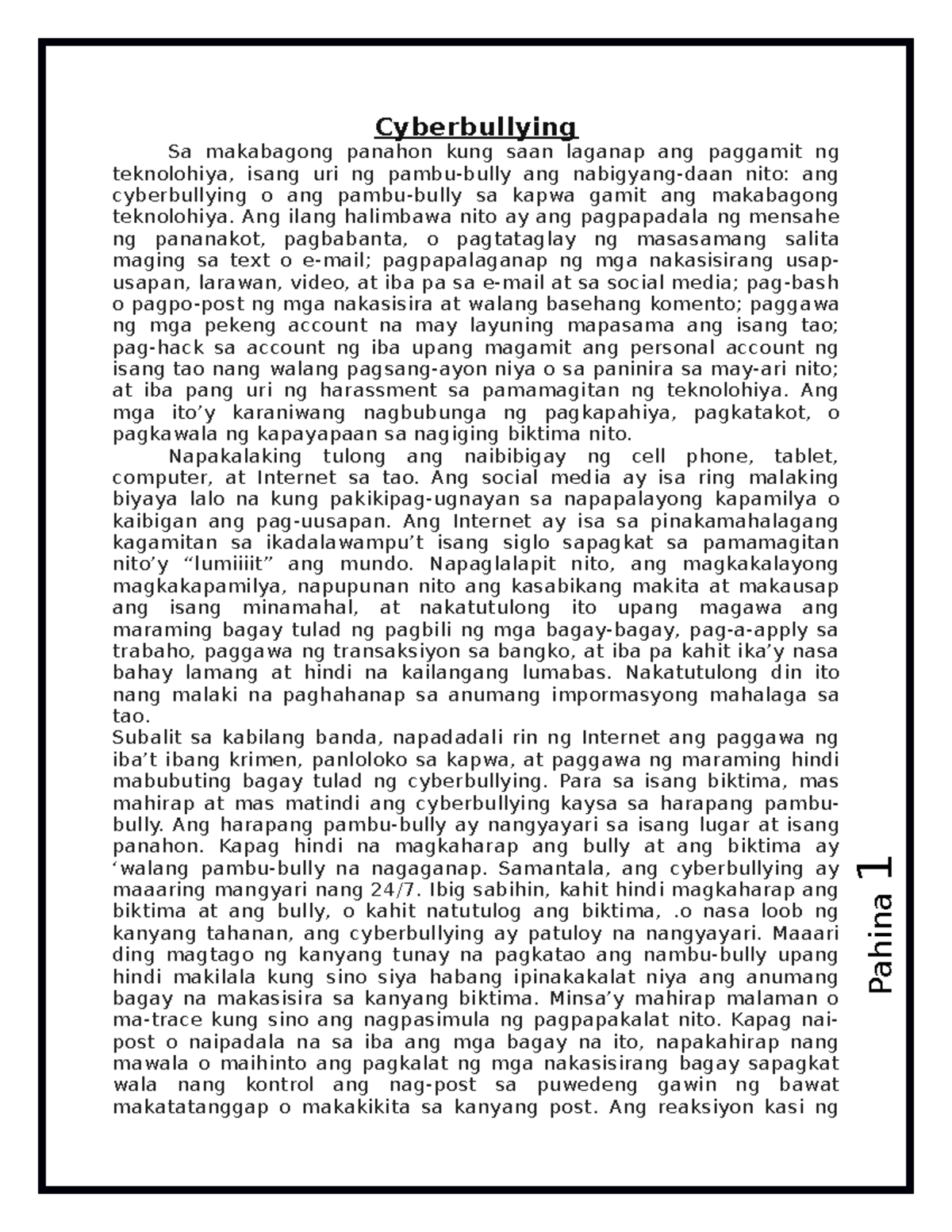Cyberbullying - DOC - Cyberbullying Sa makabagong panahon kung saan ...