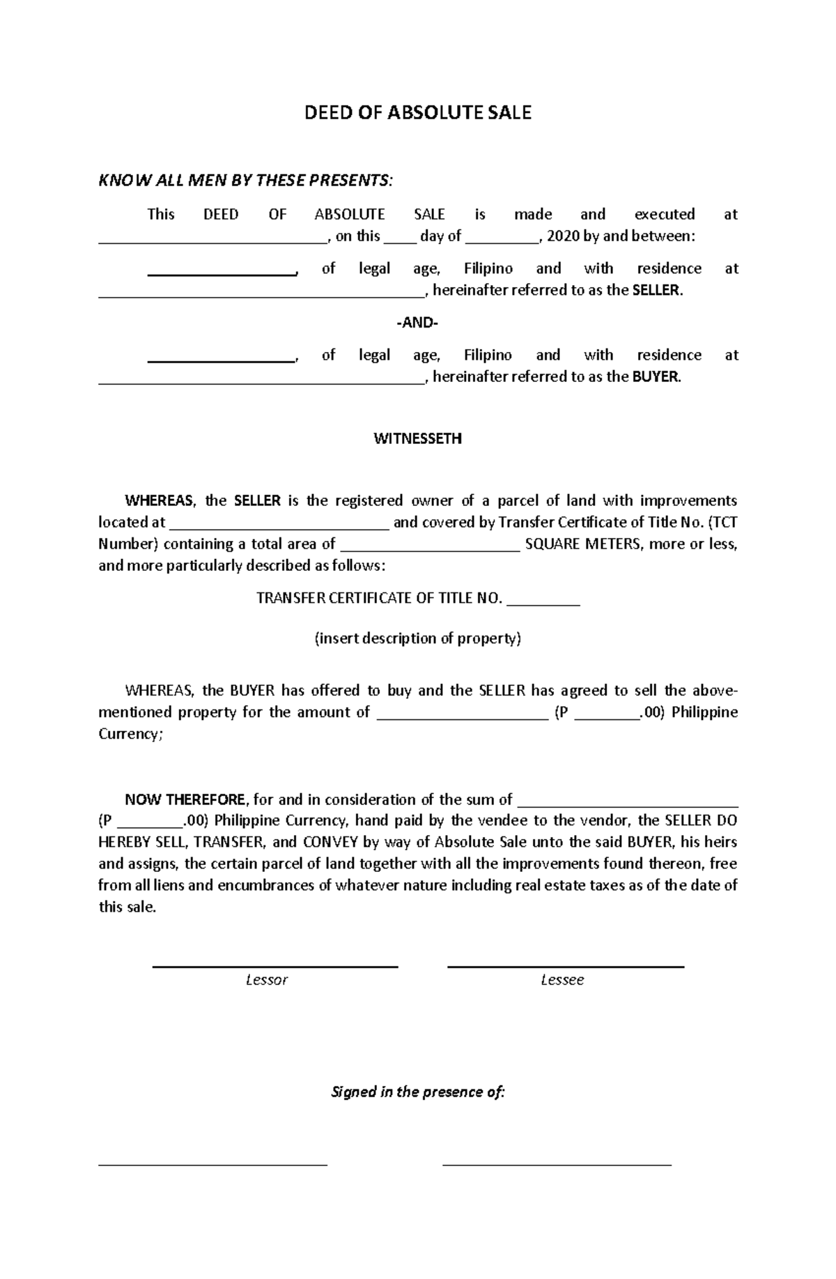 Deed of Absolute Sale of Real Property converted - DEED OF ABSOLUTE SALE KNOW ALL MEN BY THESE ...
