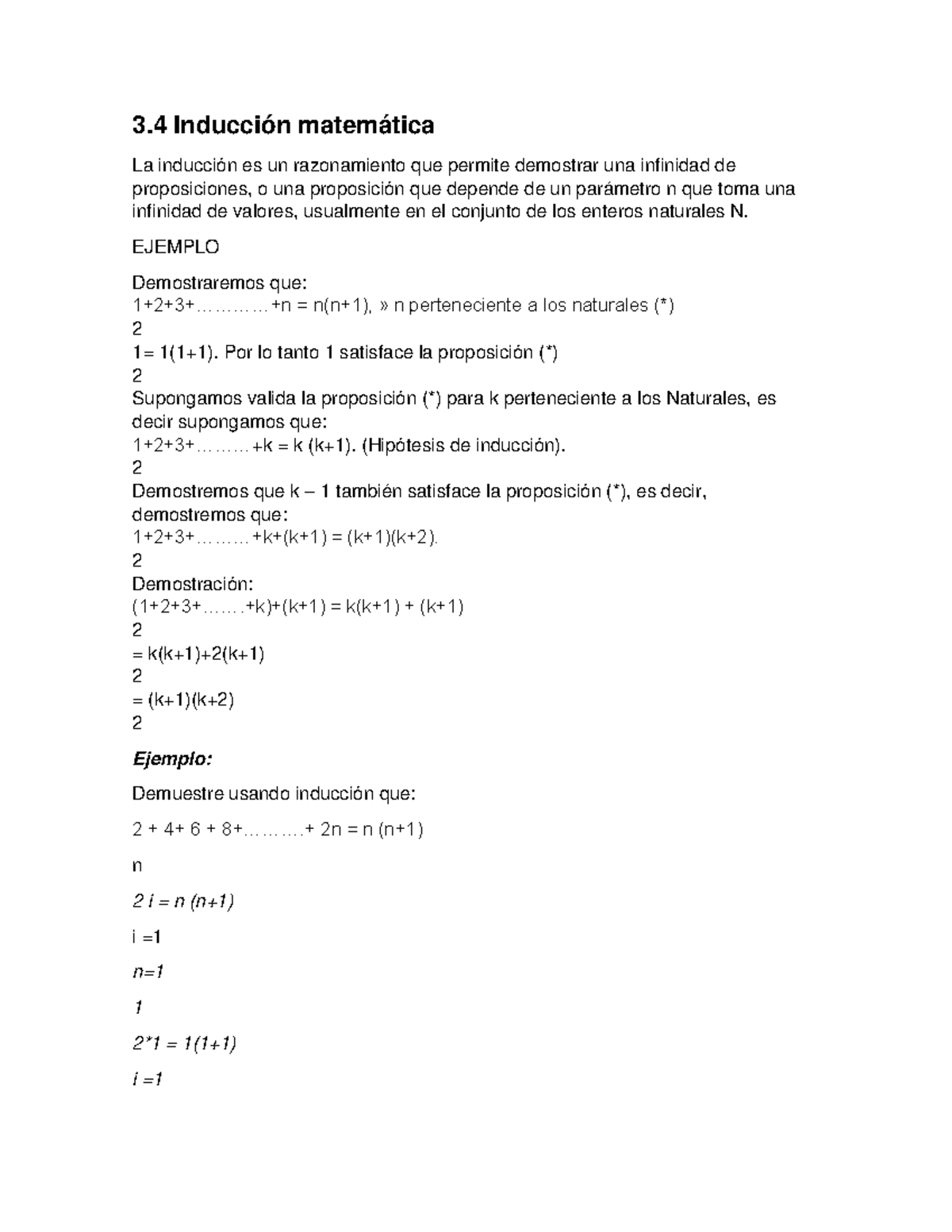 3.4 Inducción matemática - 3 Inducción matemática La inducción es un ...