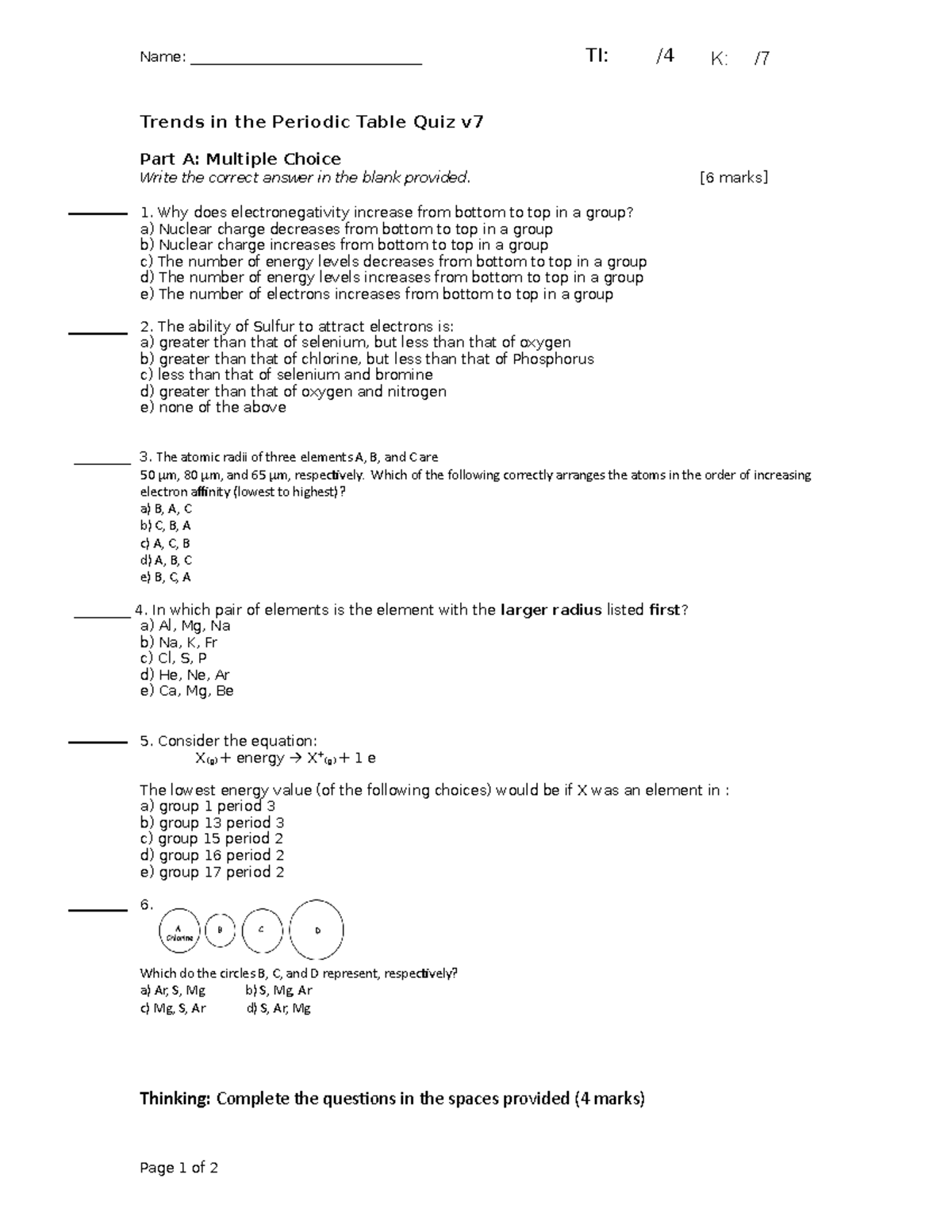 Periodic Trends Quiz v7 - Name: _________________________________ TI ...