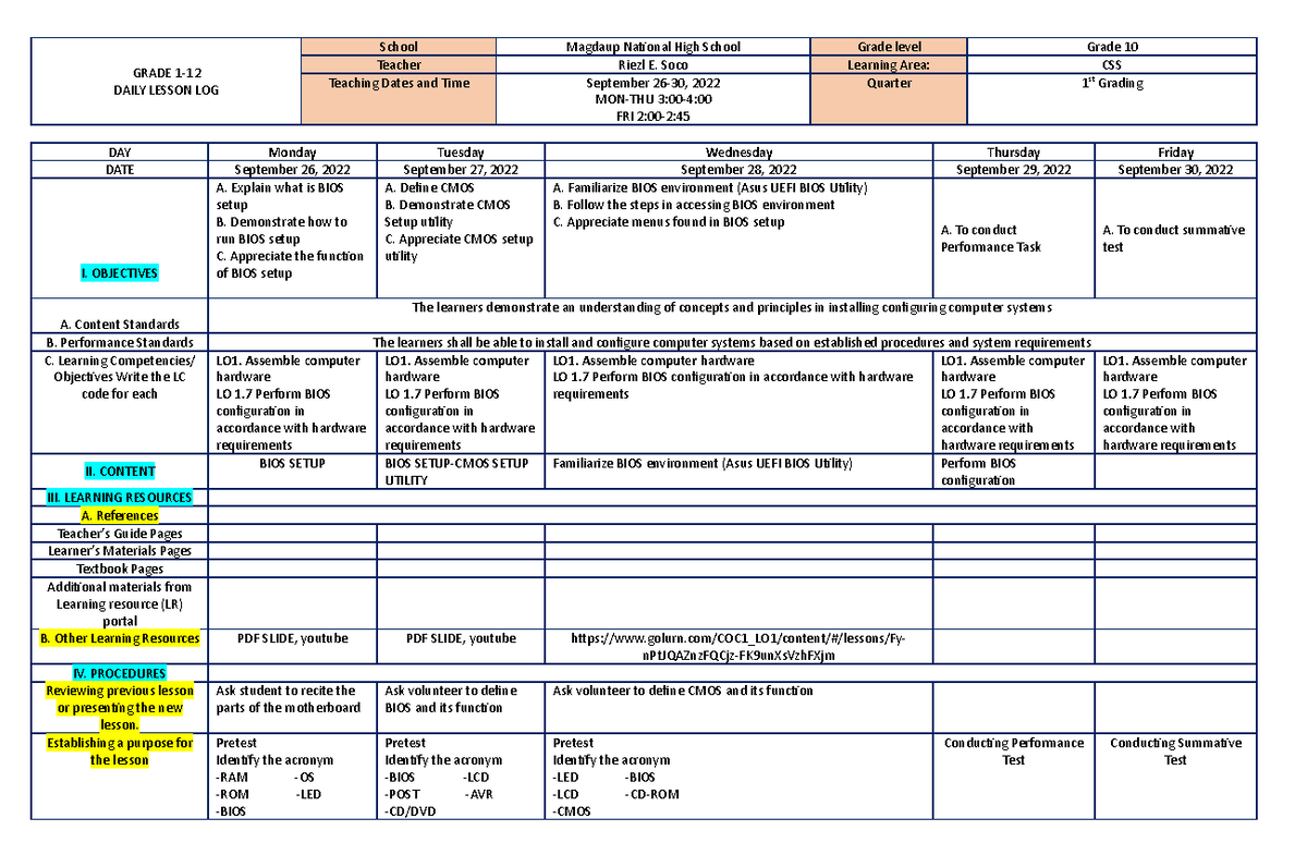 SEPT 26-30 - DDFDFD - GRADE 1- DAILY LESSON LOG School Magdaup National ...