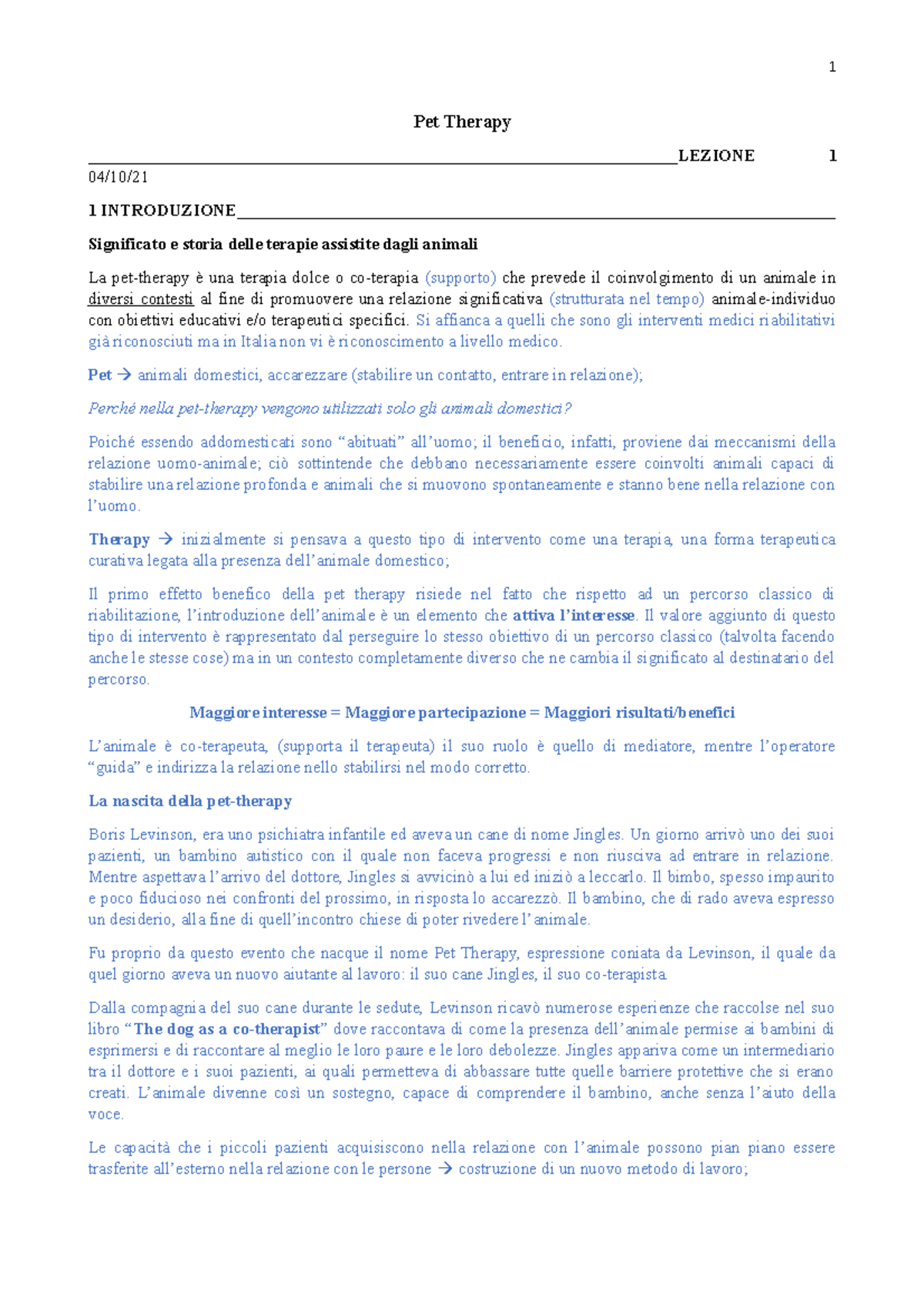 Pet Therapy - Sara castelli 2021/2022 - Pet Therapy - Studocu