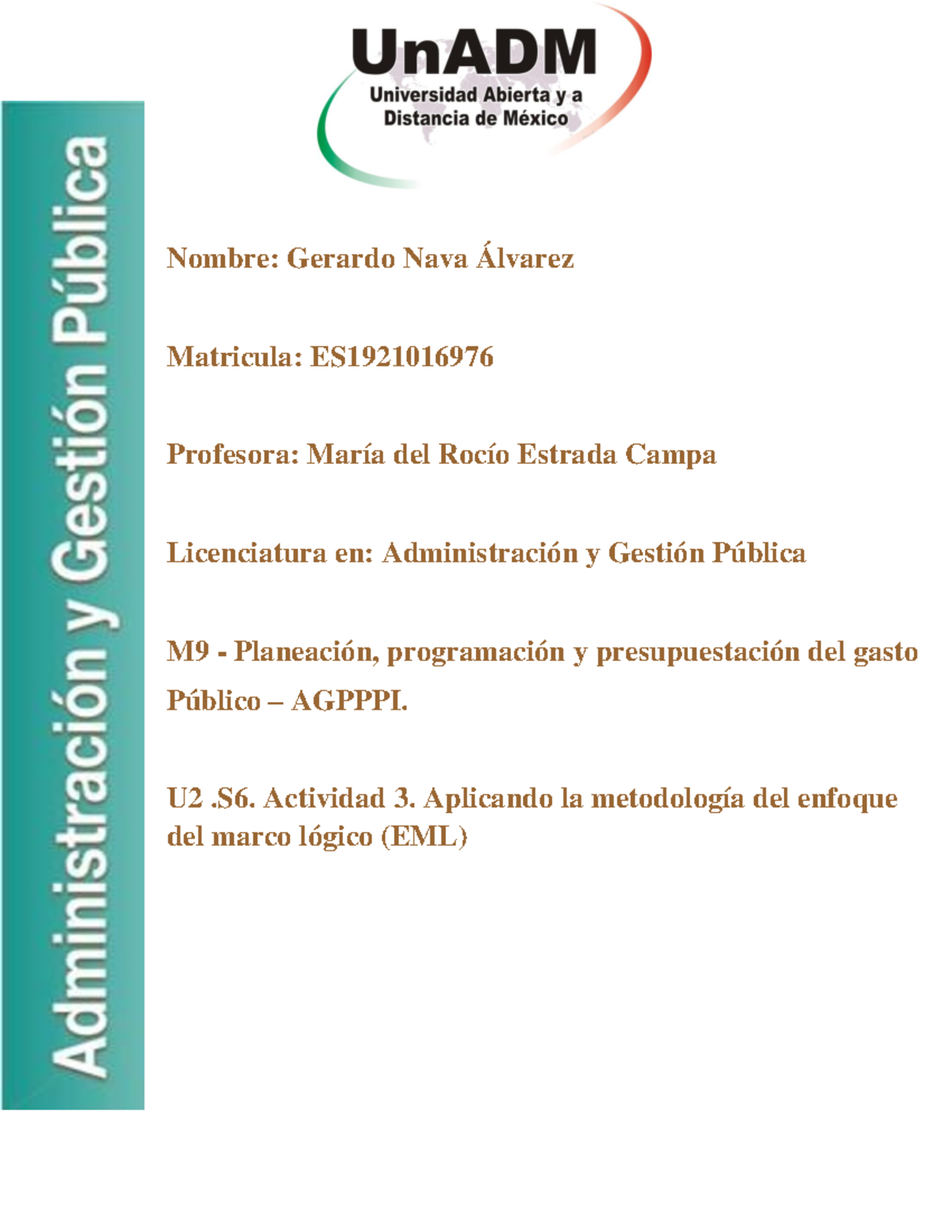 AGP U2 S6 A3 GENA - tarea de la materia de administración en el ...