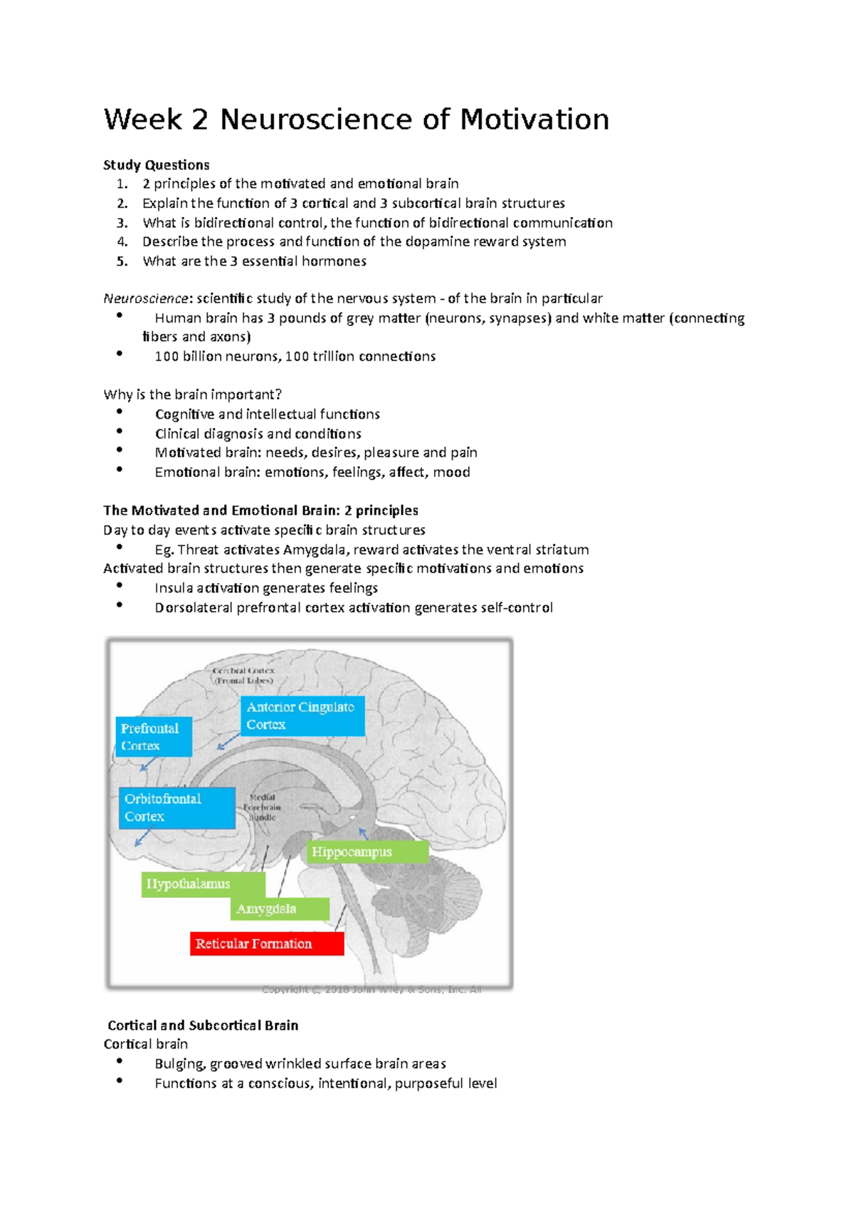 PSY205 Week 2 Neuroscience of Motivation - Week 2 Neuroscience of ...