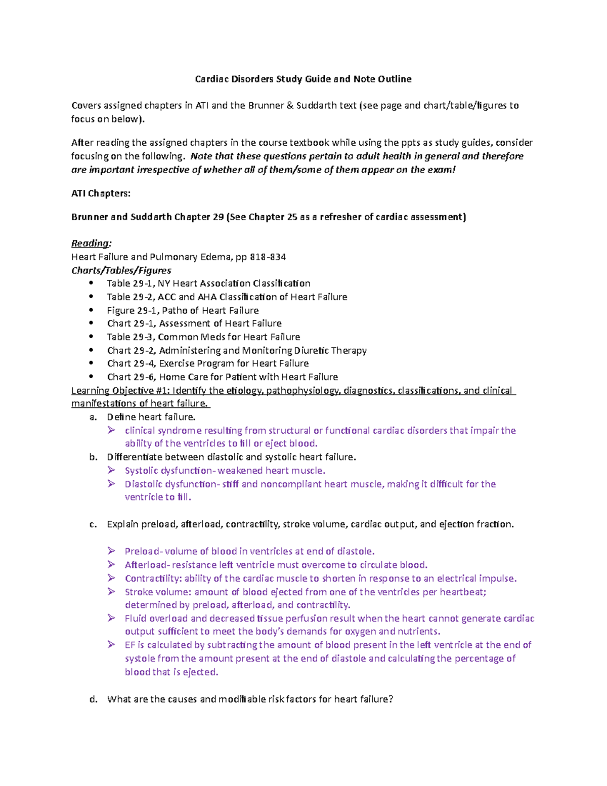 8. Cardiac Disorders Study Guide and Note Outline - After reading the ...