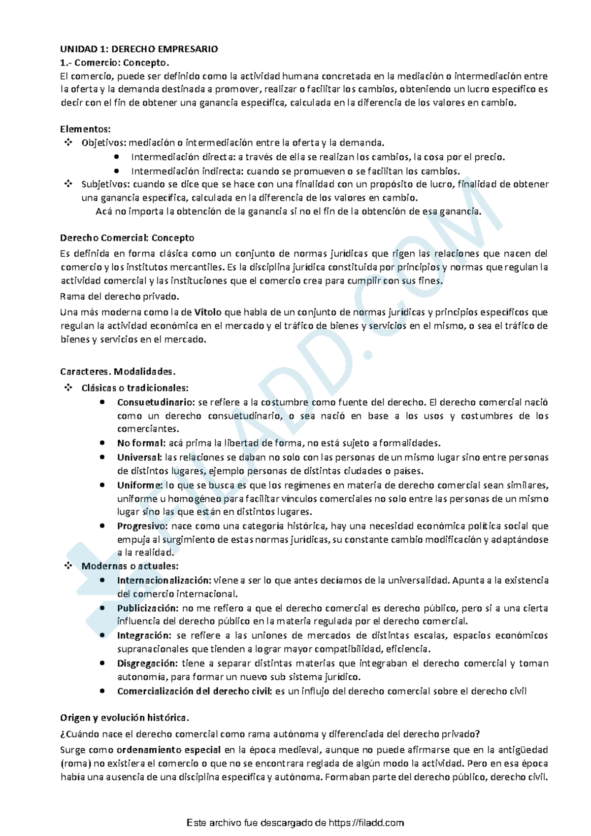 Unidad 1 - UNIDAD 1: DERECHO EMPRESARIO 1.- Comercio: Concepto. El ...