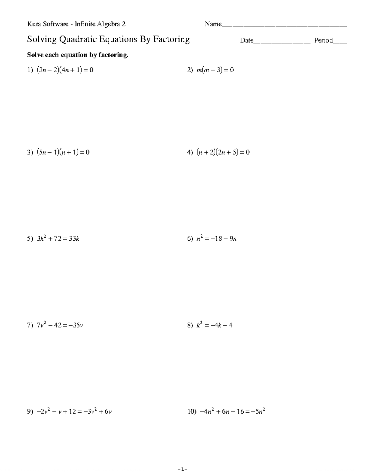 Quadratic Equations By Factoring - ©D 32 S 041 i 2 G IKUuRtpau ...