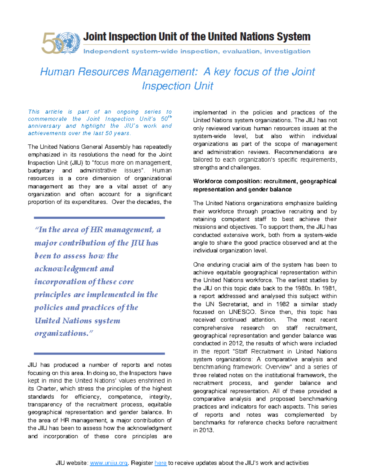 07 the work of the joint inspection unit in the area of human resources ...