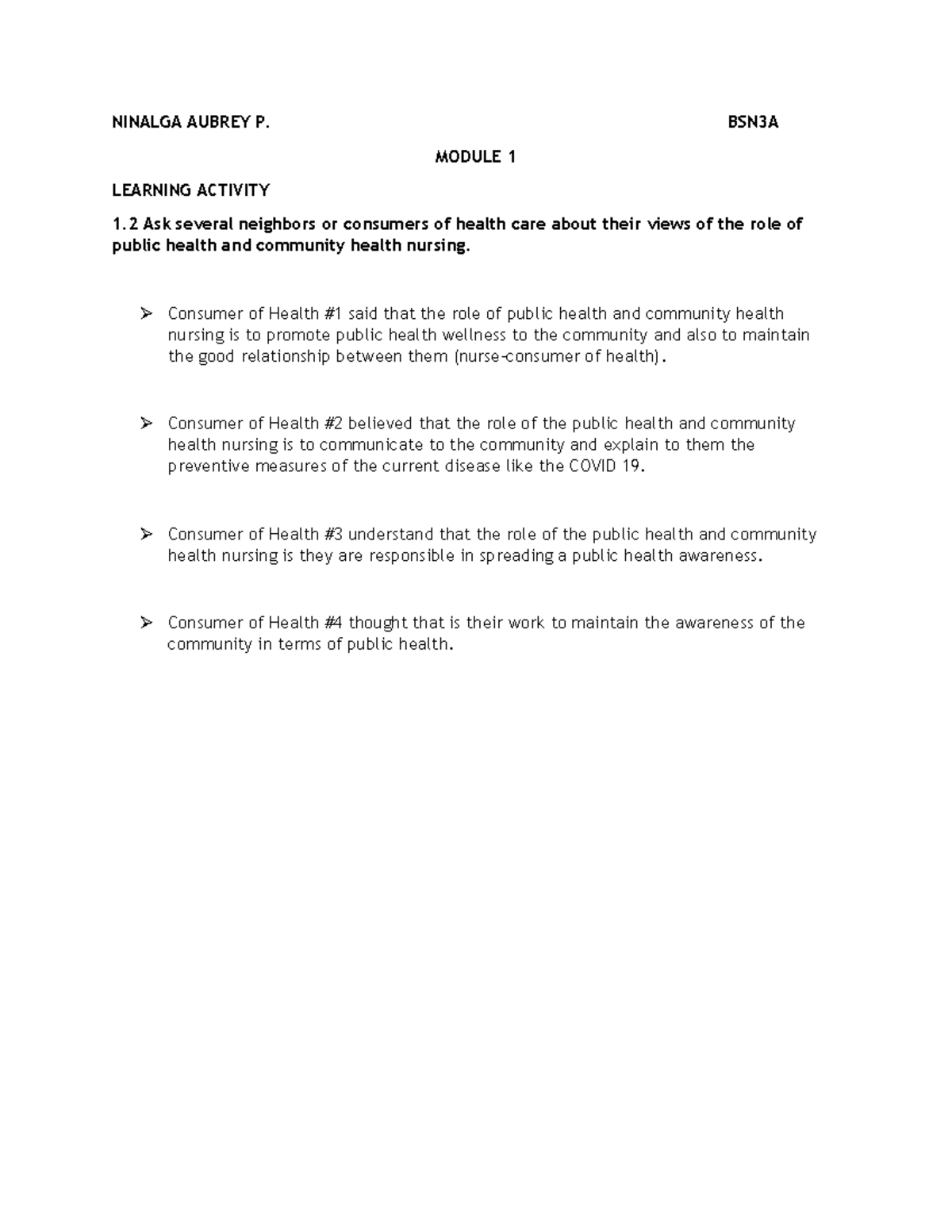 Learning Activity 1 - COURSE WORK - NINALGA AUBREY P. BSN3A MODULE 1 ...