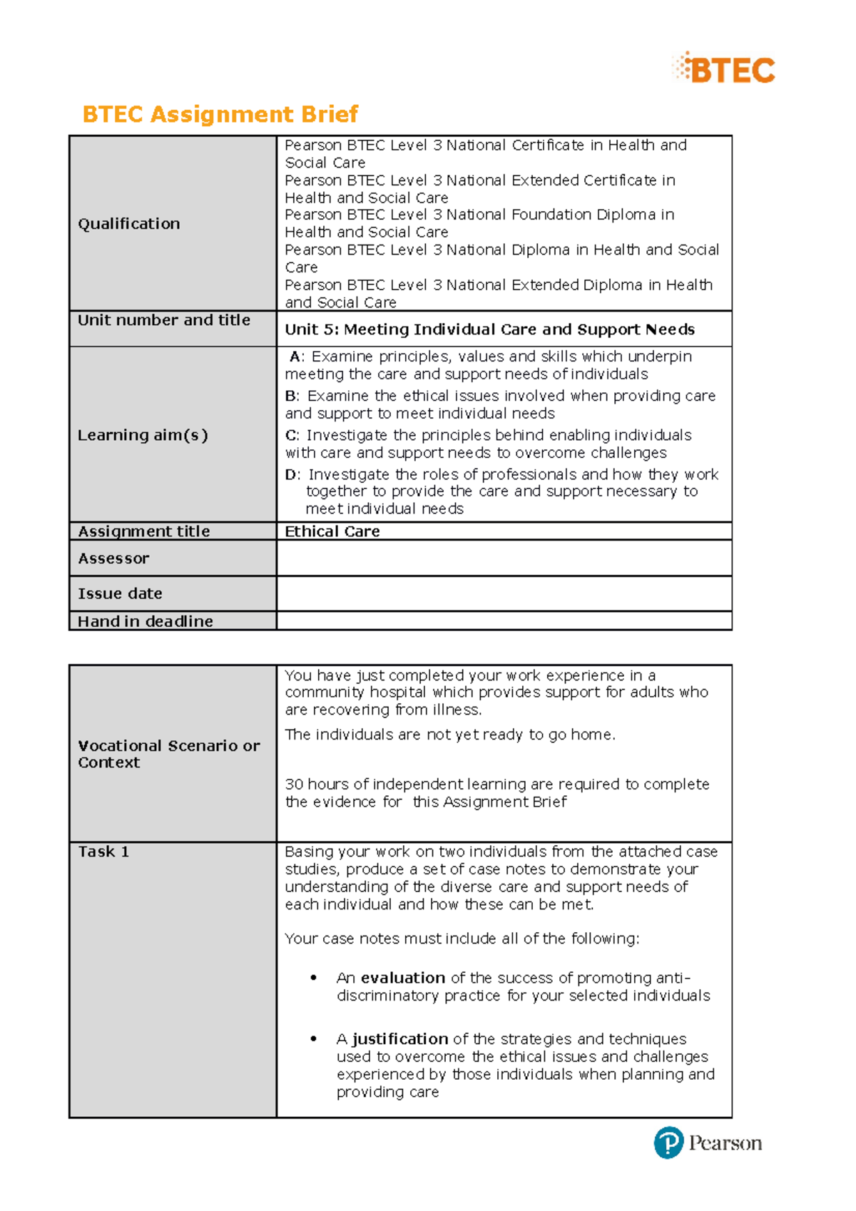 Assignment Brief Unit-5 (3) 3 - BTEC Assignment Brief Qualification ...