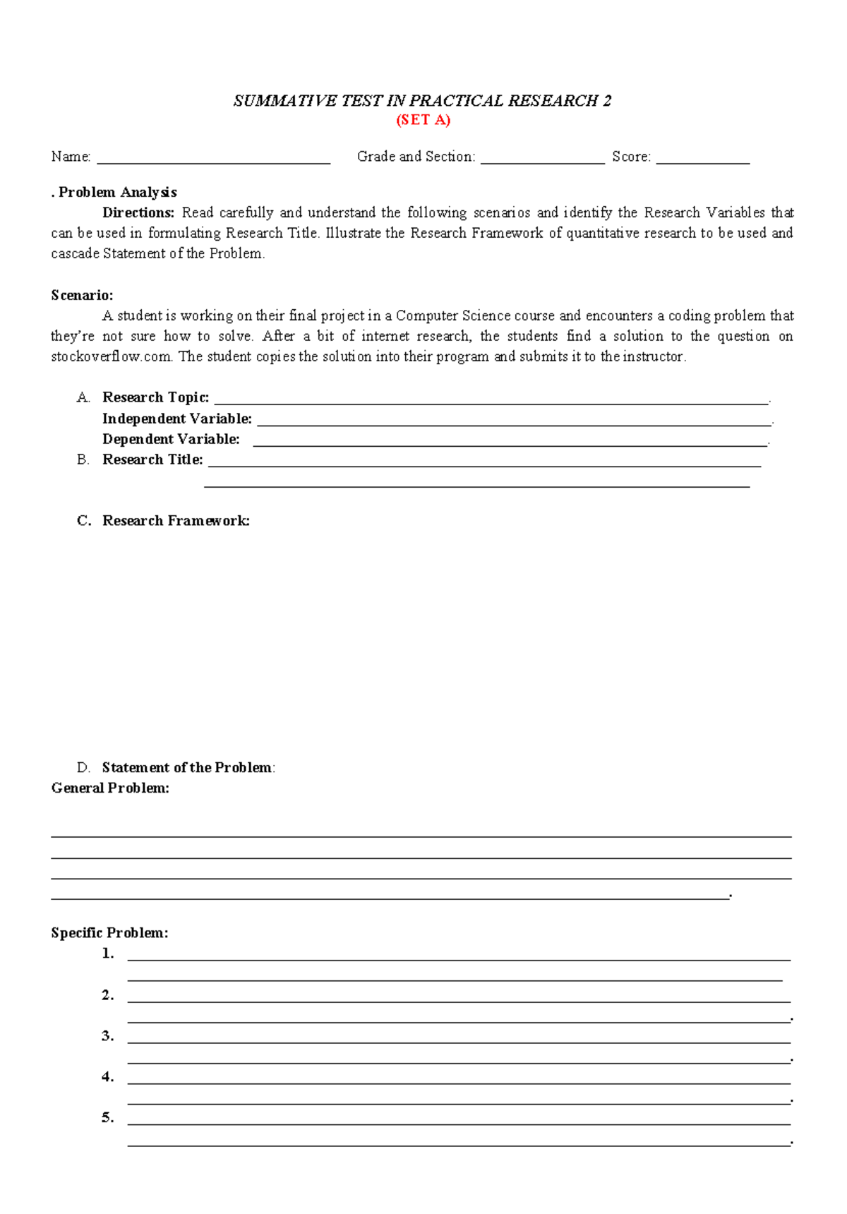 Q1 Summative TEST IN Practical Research 2 - SUMMATIVE TEST IN PRACTICAL ...
