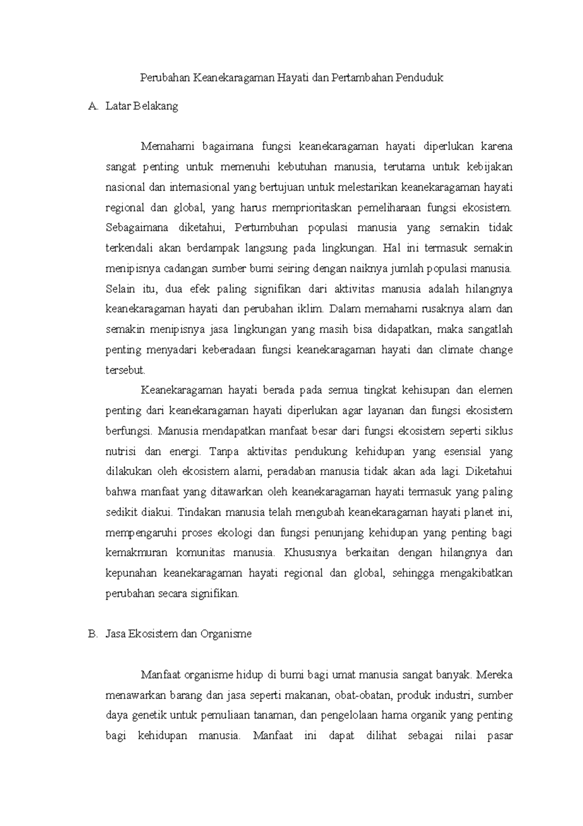 Perubahan Keanekaragaman Hayati dan Pertambahan Penduduk - Latar ...