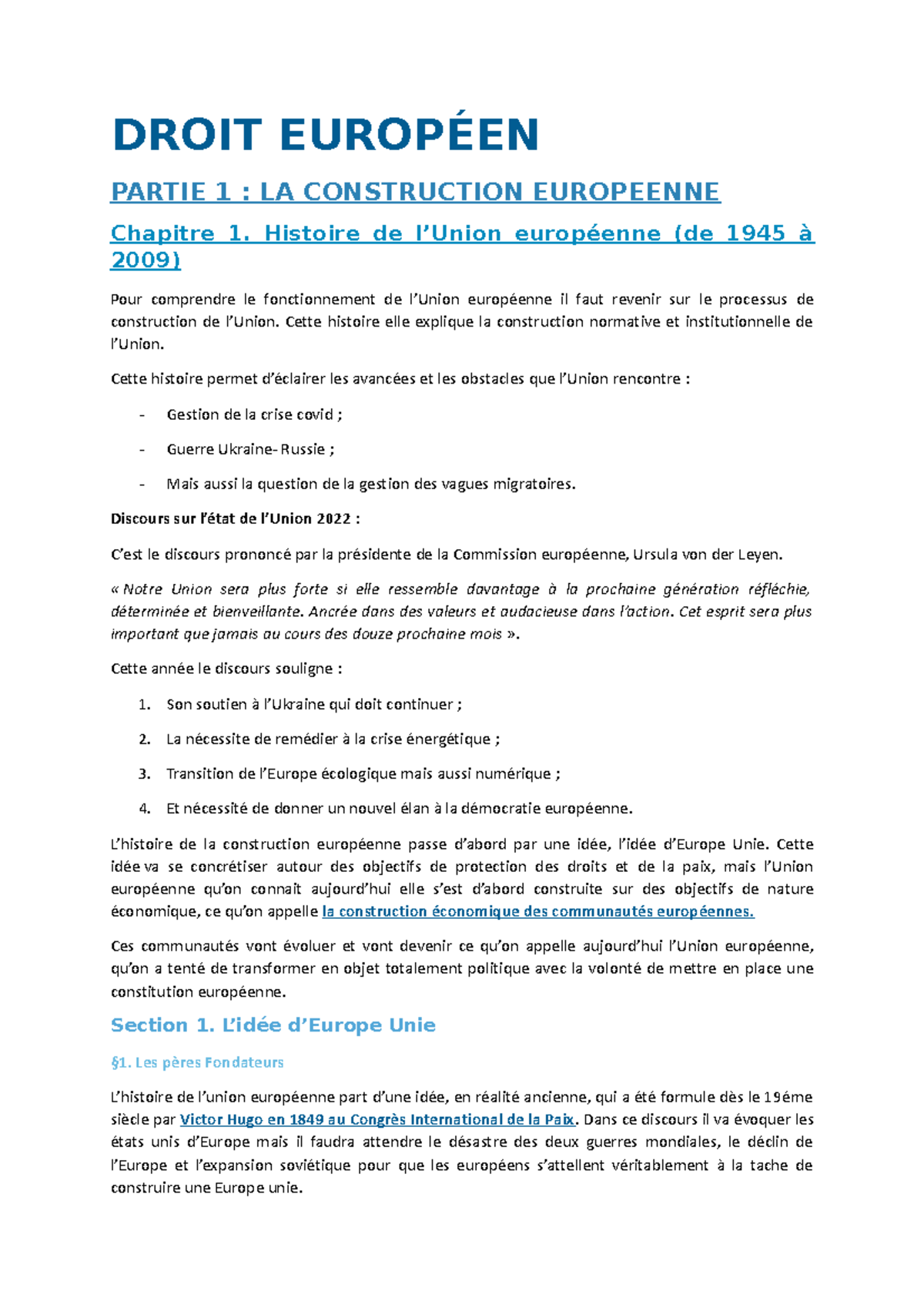 Droit Européenn - DROIT EUROPÉEN PARTIE 1 : LA CONSTRUCTION EUROPEENNE ...