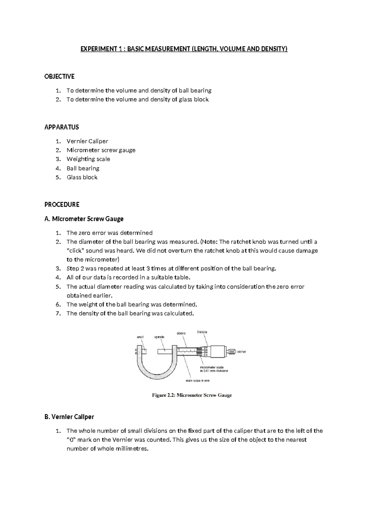 Experiment 1 - Basic Measurement ( Length, Volume AND Density) - EXPERIMENT 1 : BASIC ...