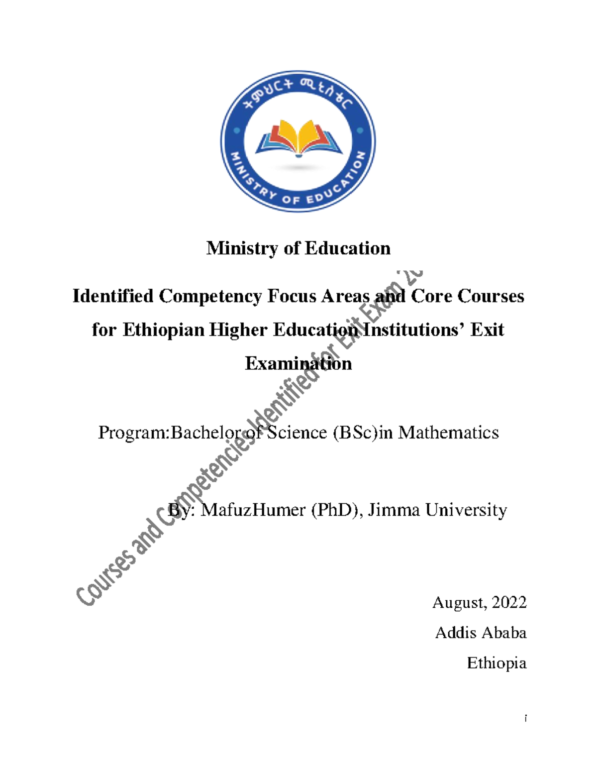 Mathematics BSc Exit Exam - i Ministry of Education Identified ...