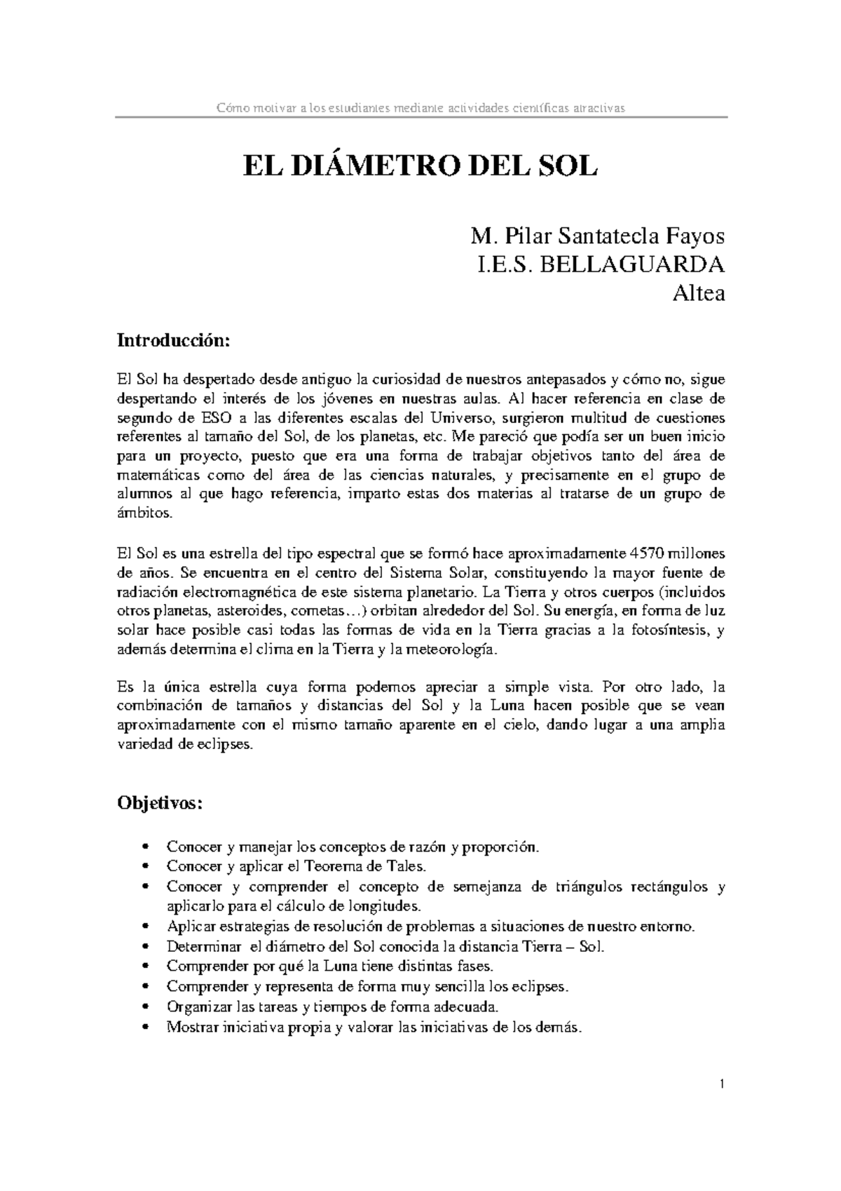 El diametro del sol - Practica - EL DIÁMETRO DEL SOL M. Pilar ...