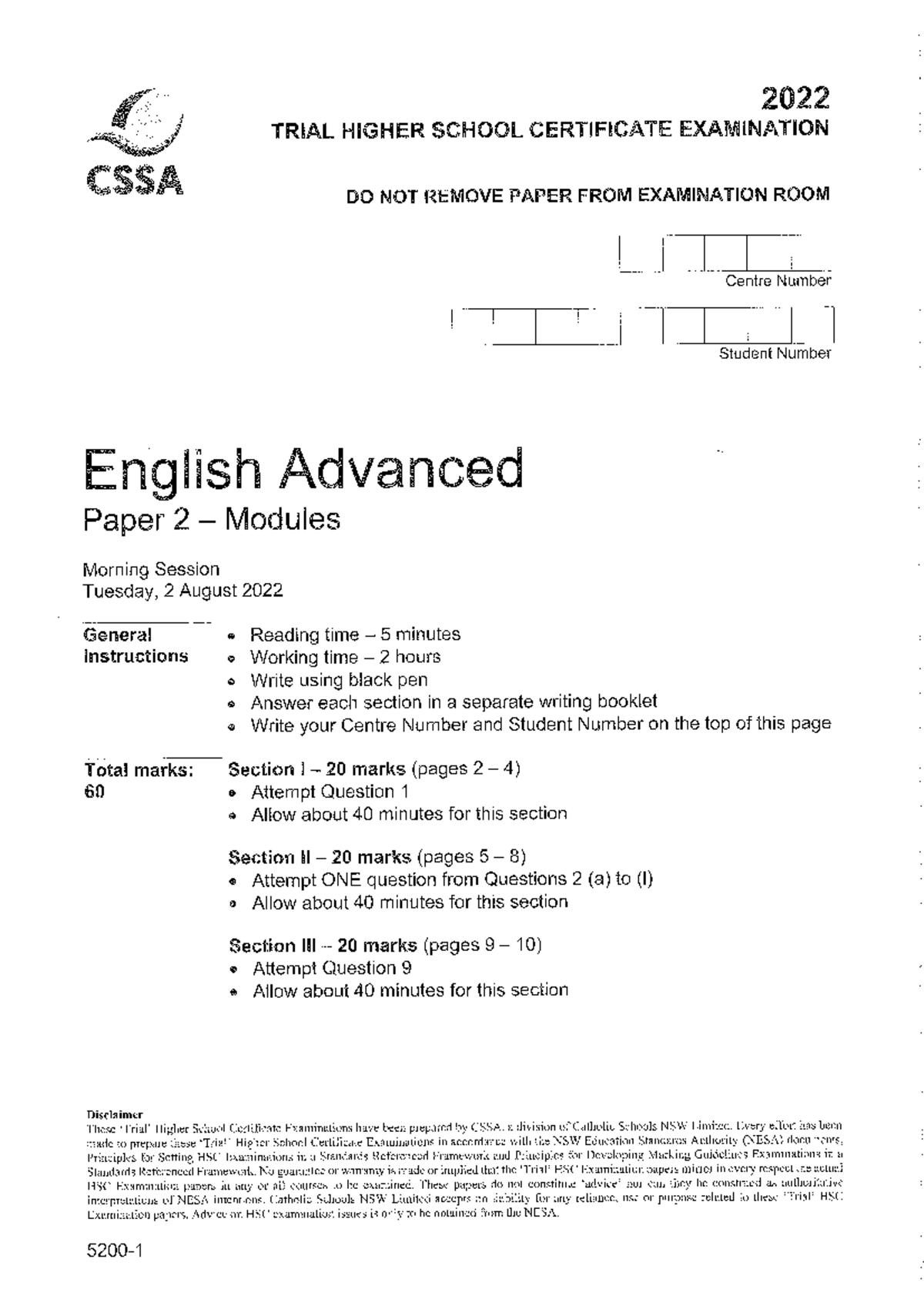 2022 Ravo Catholic Trial Paper 2 - 2022 TRIAL HIGHER SCHOOL CERTIFICATE EXAMINATION CSSA DO NOT ...