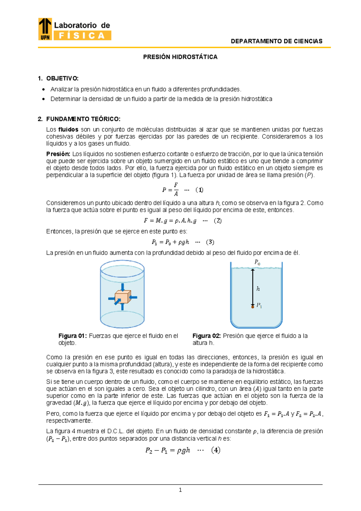 LB Fisica arq dd - PRESIÓN HIDROSTÁTICA 1. OBJETIVO: Analizar la ...