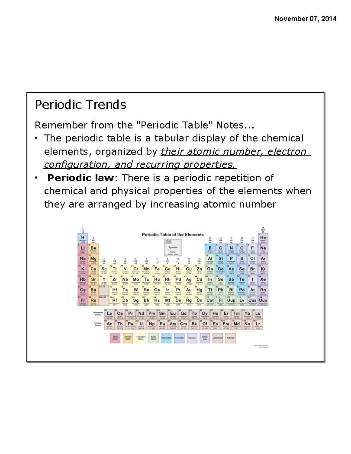 Periodic Trends Notes - Periodic Trends Remember from the "Periodic ...