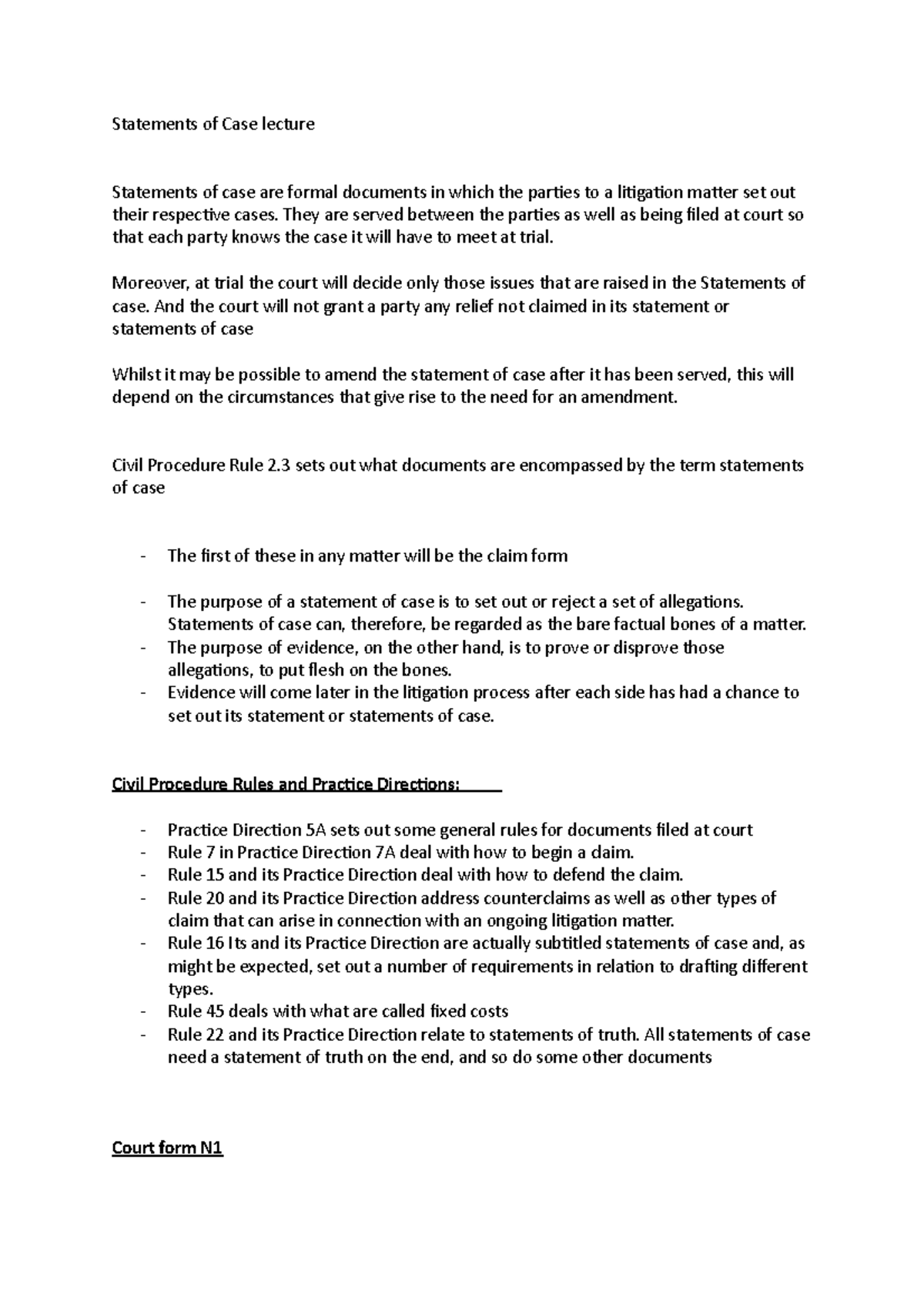 Statements of Case lecture - Statements of Case lecture Statements of ...