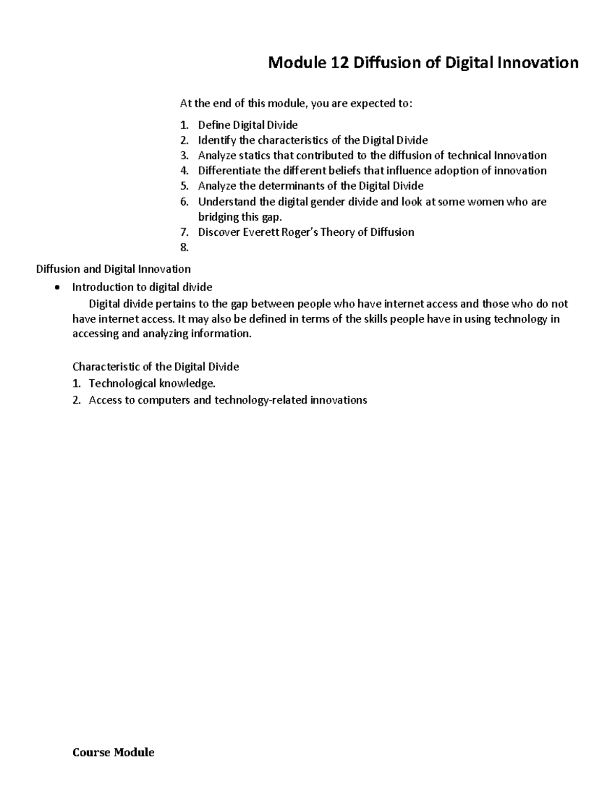 W12 Diffusion module - Course Module Module 12 Diffusion of Digital ...
