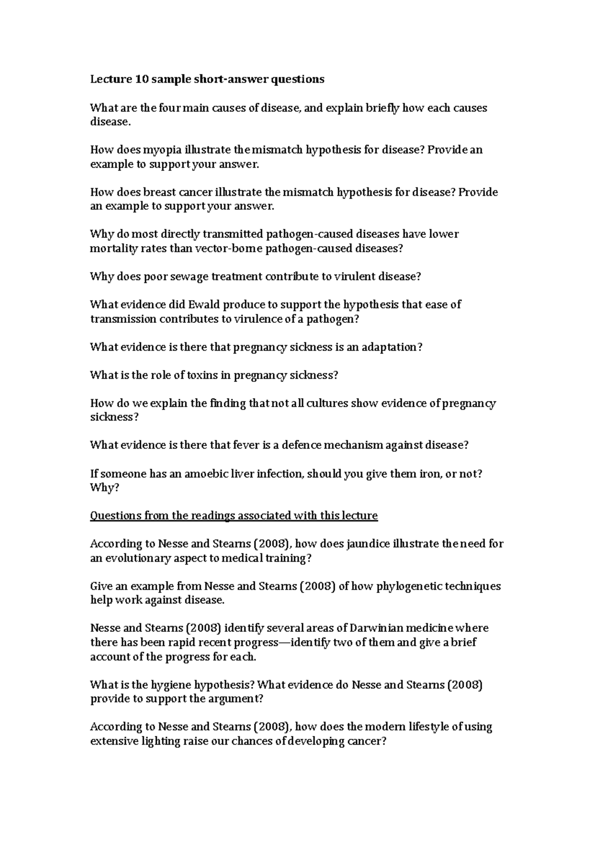 Lecture 10 sample short-answer qs - Lecture 10 sample short-­answer ...