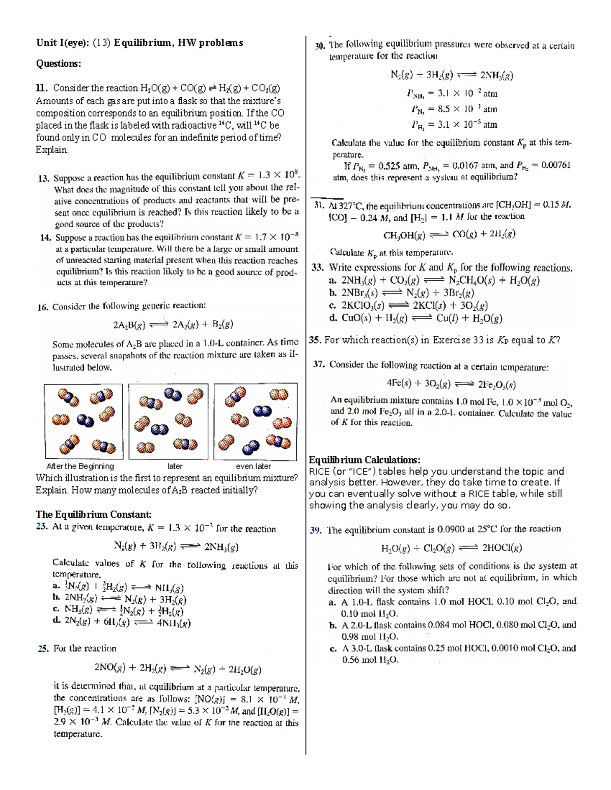 [UNIT I] HW - Chemistry Practice. - Unit I(eye): (13) Equilibrium, HW ...
