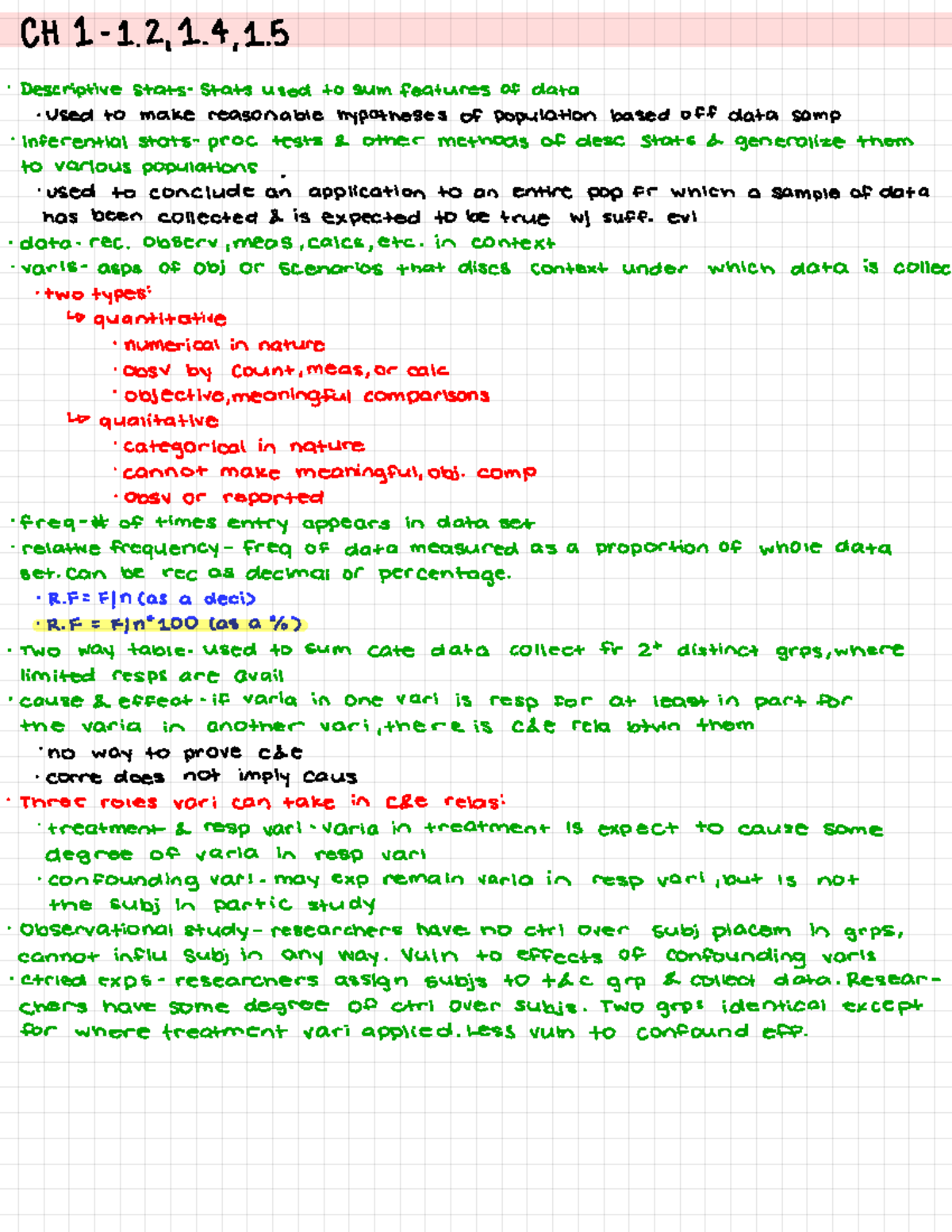 Ch. 1 Notes - CH 1 - 1.2.1,1. · Descriptive stats. Stats used to sum ...
