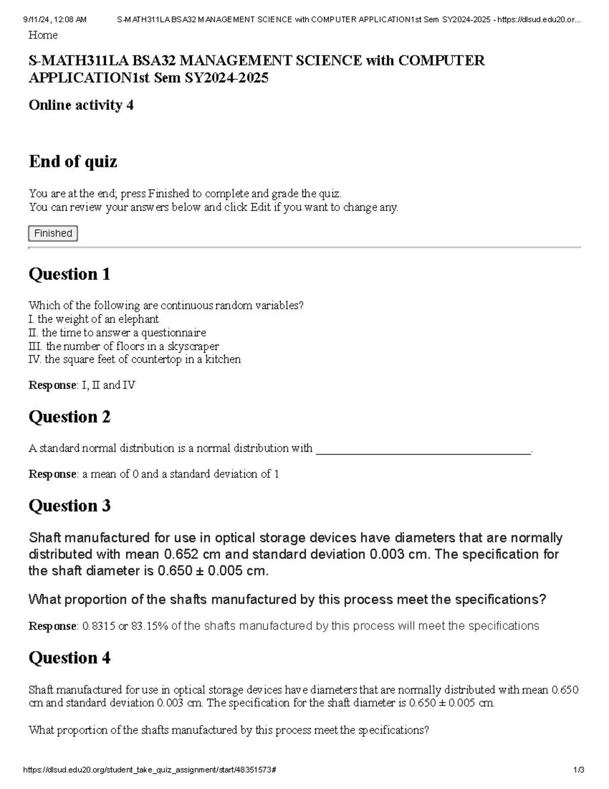 Oa 4 - Statistical Theory - Edit - Home S-MATH311LA BSA32 MANAGEMENT ...