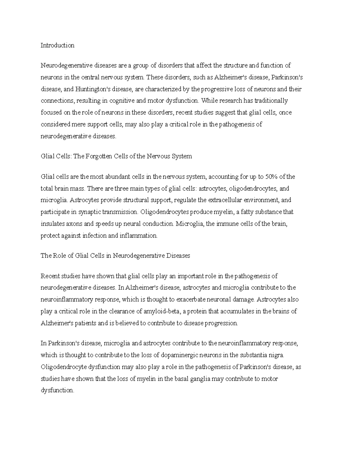 Title The Role of Glial Cells in Neurodegenerative Diseases ...