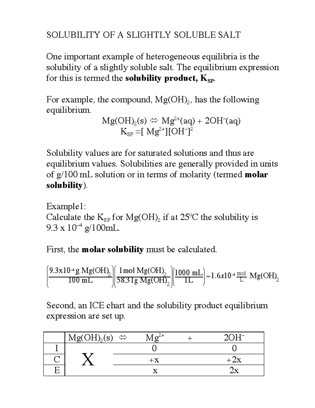 Lab 6 . second stage - SOLUBILITY OF A SLIGHTLY SOLUBLE SALT One ...