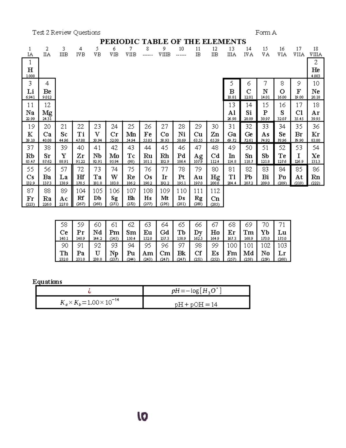 Test+2+Review+Questions+without+answers - PERIODIC TABLE OF THE ...