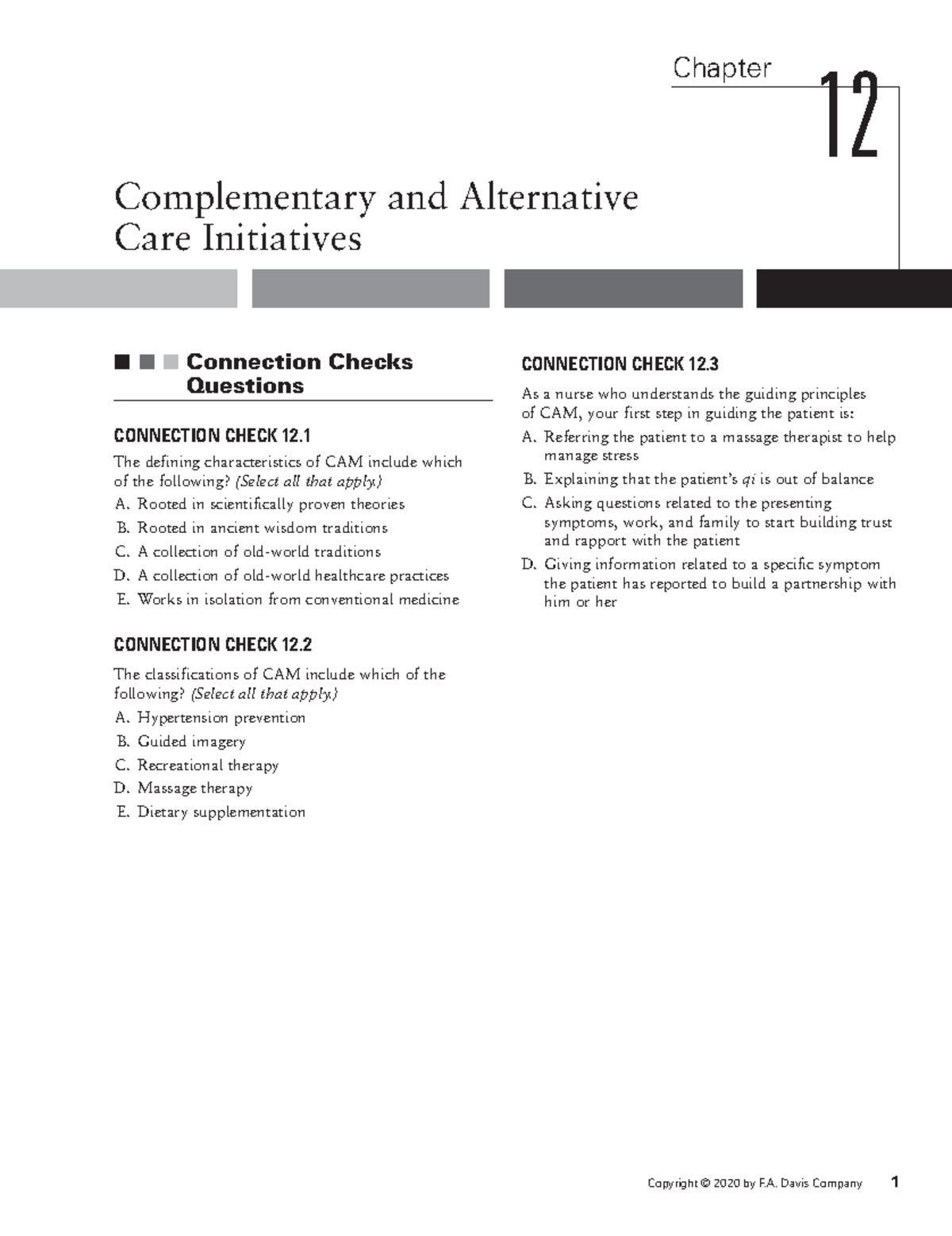 Chapter 12 connection checks - Copyright © 2020 by F. Davis Company 1 ...