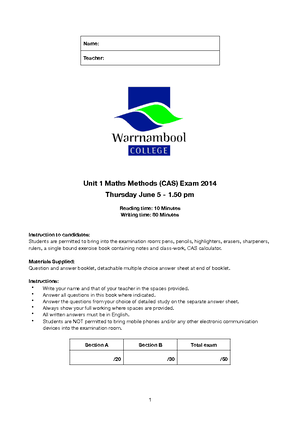Mathematics Methods Unit 1&2 Study Notes - Mathematical Methods Unit 1 ...