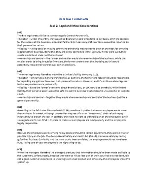 D078 Task 1 Template - D078 Task I- Business and legal structures ...