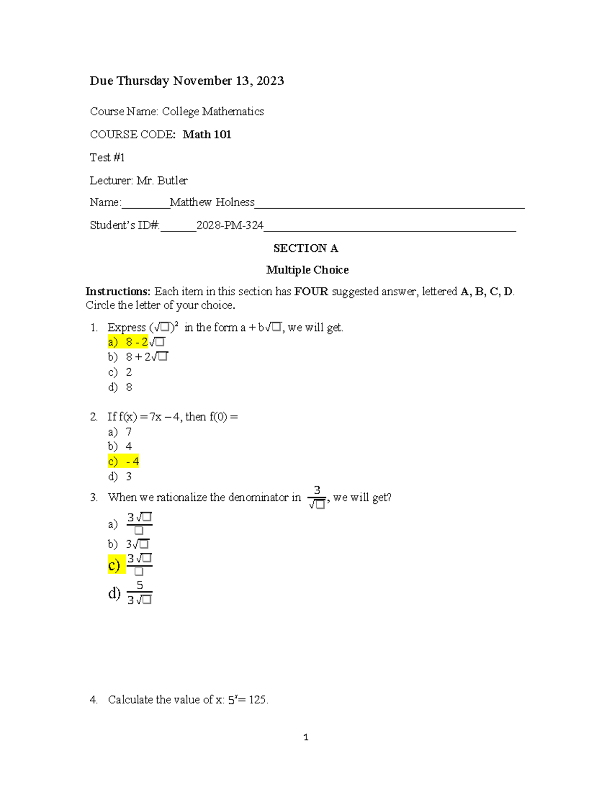 Mathematics Assignment Pm23 Due Thursday November 13 2023 Course