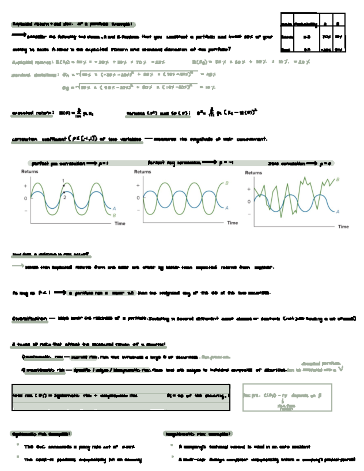 Commerce 2FA3 Notes 2 - expected return + std dev . of a portfolio ...