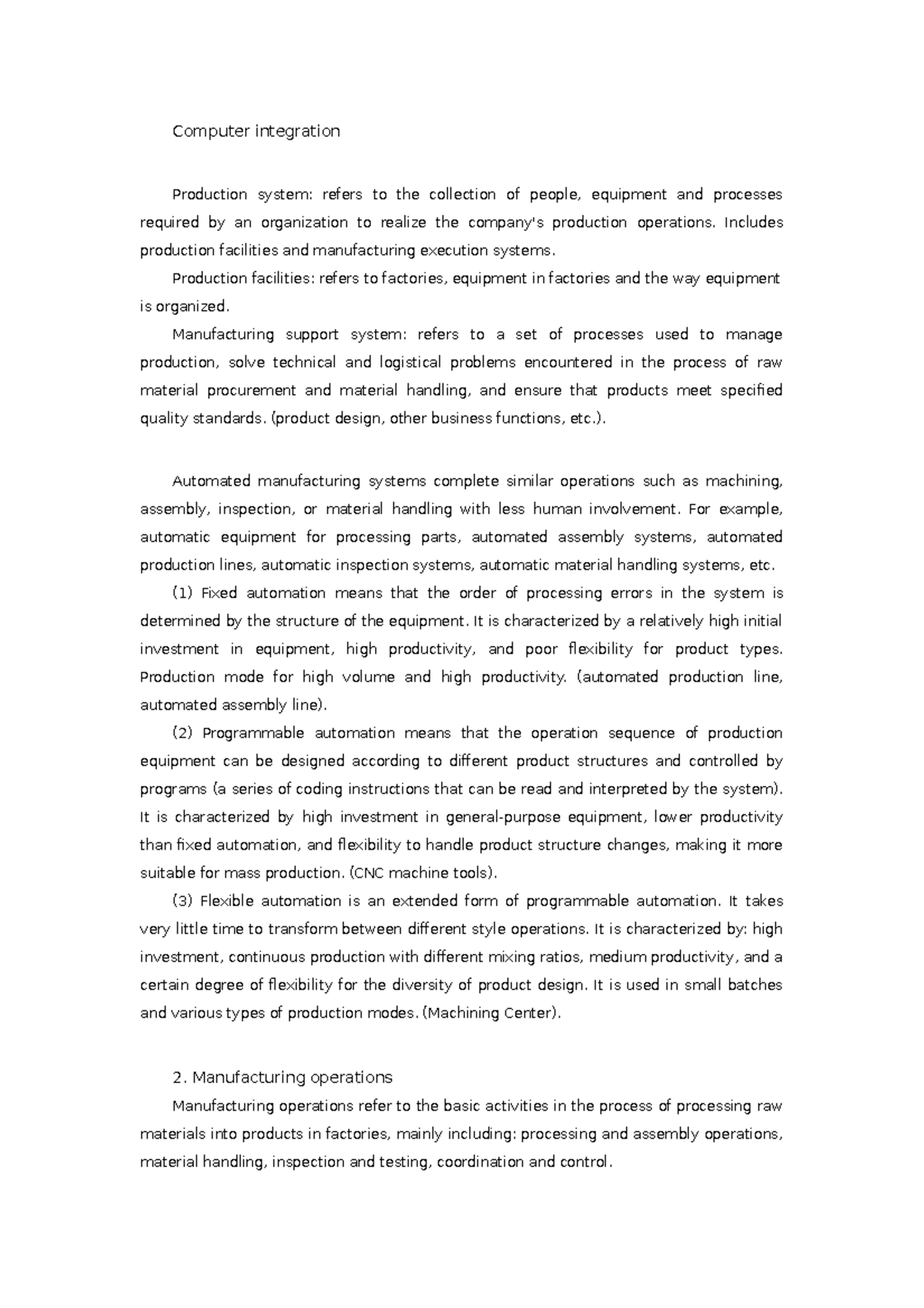 Computer integration - Computer integration Production system: refers ...