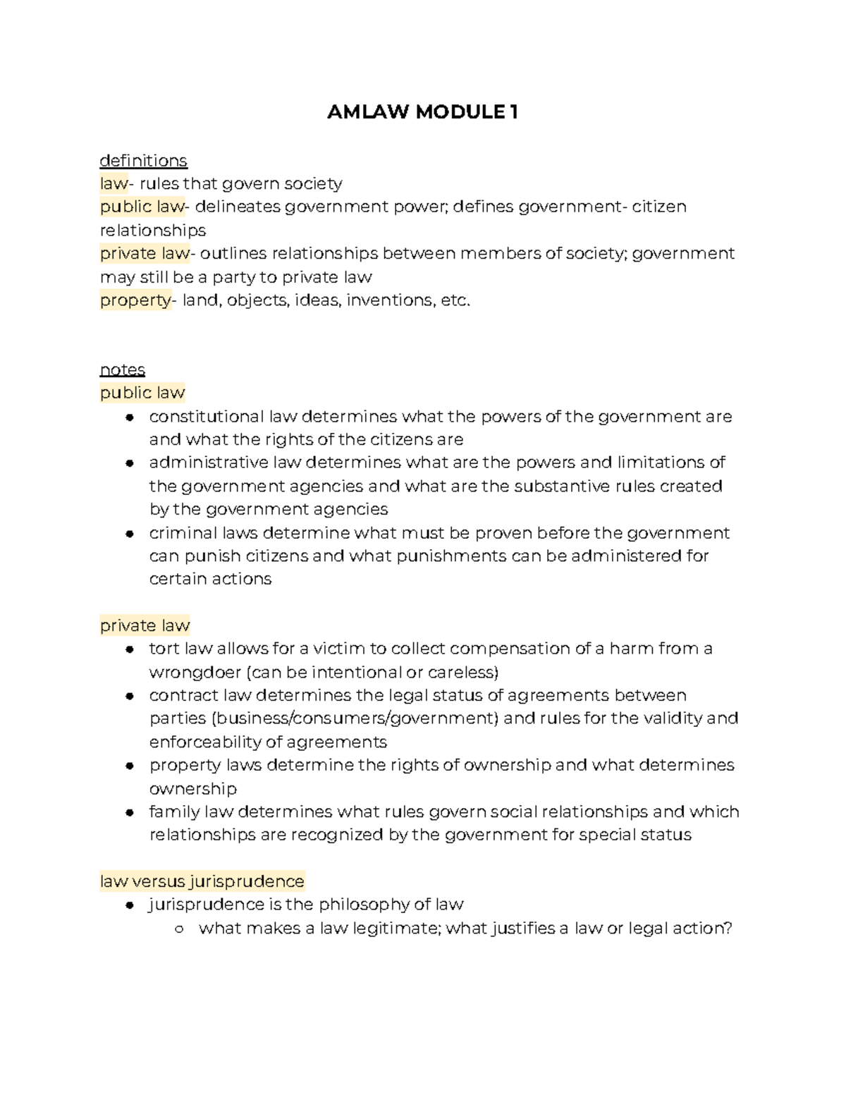mod 1 types of law - AMLAW MODULE 1 definitions law- rules that govern ...