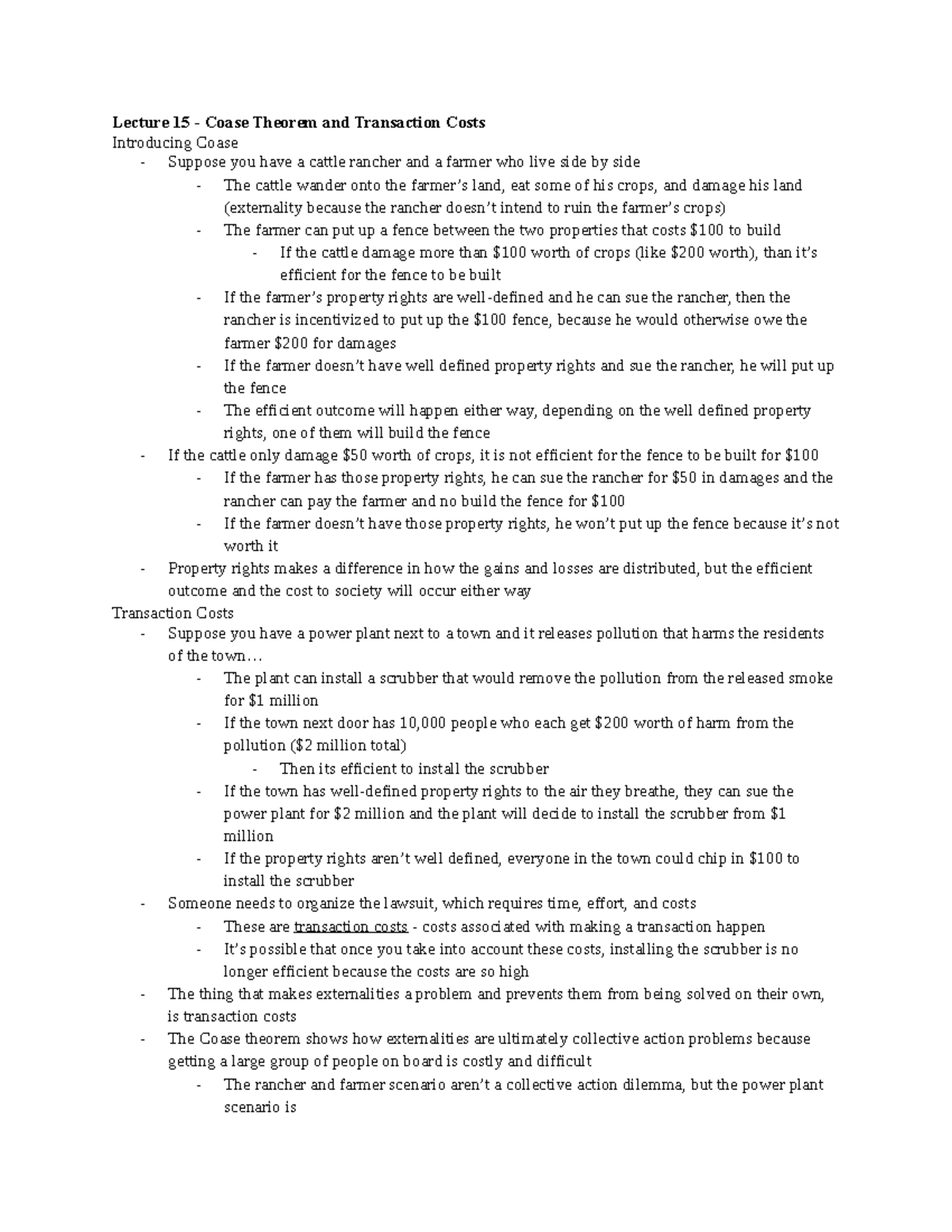 Class Notes 2 - Lecture 15 - Coase Theorem and Transaction Costs ...
