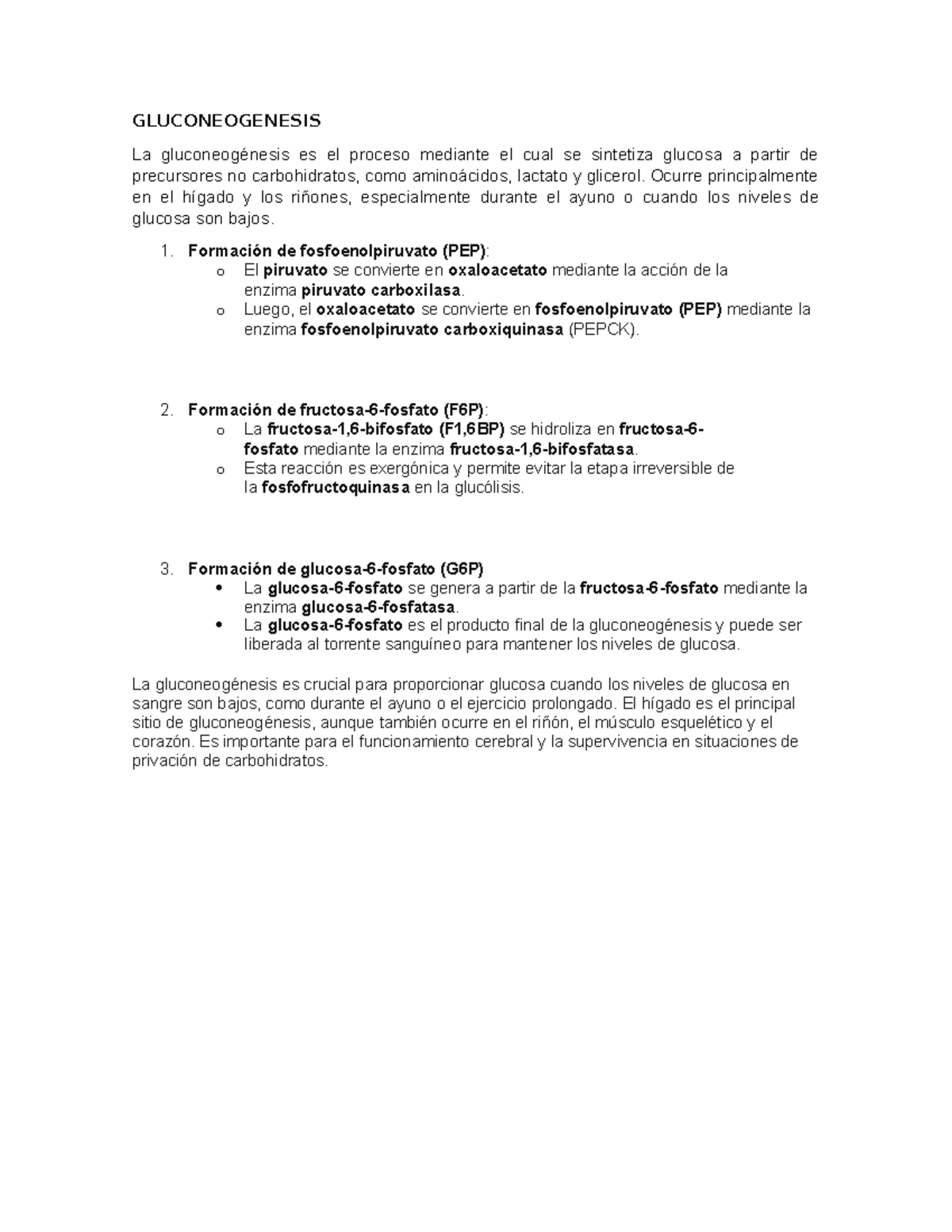 GUIA. Bioca - GLUCONEOGENESIS La gluconeogénesis es el proceso mediante ...
